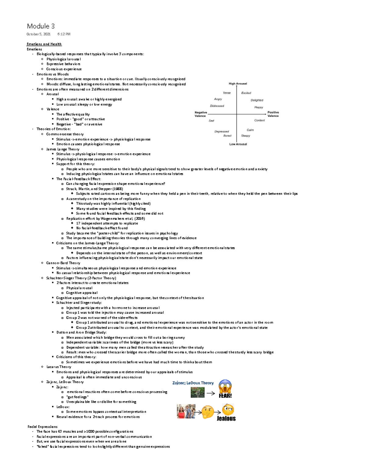 Psyc 100b mod 3 - Detailed lecture notes from module 3 - Emotions and ...