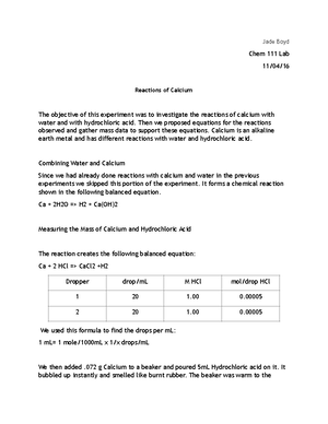 CHEM111G - Lab Report for Density Experiment (Experiment 1 ...