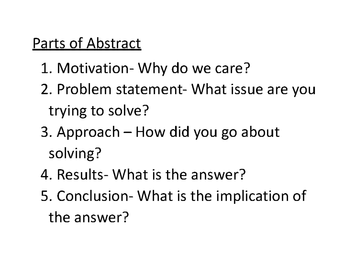 Abstract - Parts of Abstract Motivation- Why do we care? Problem ...