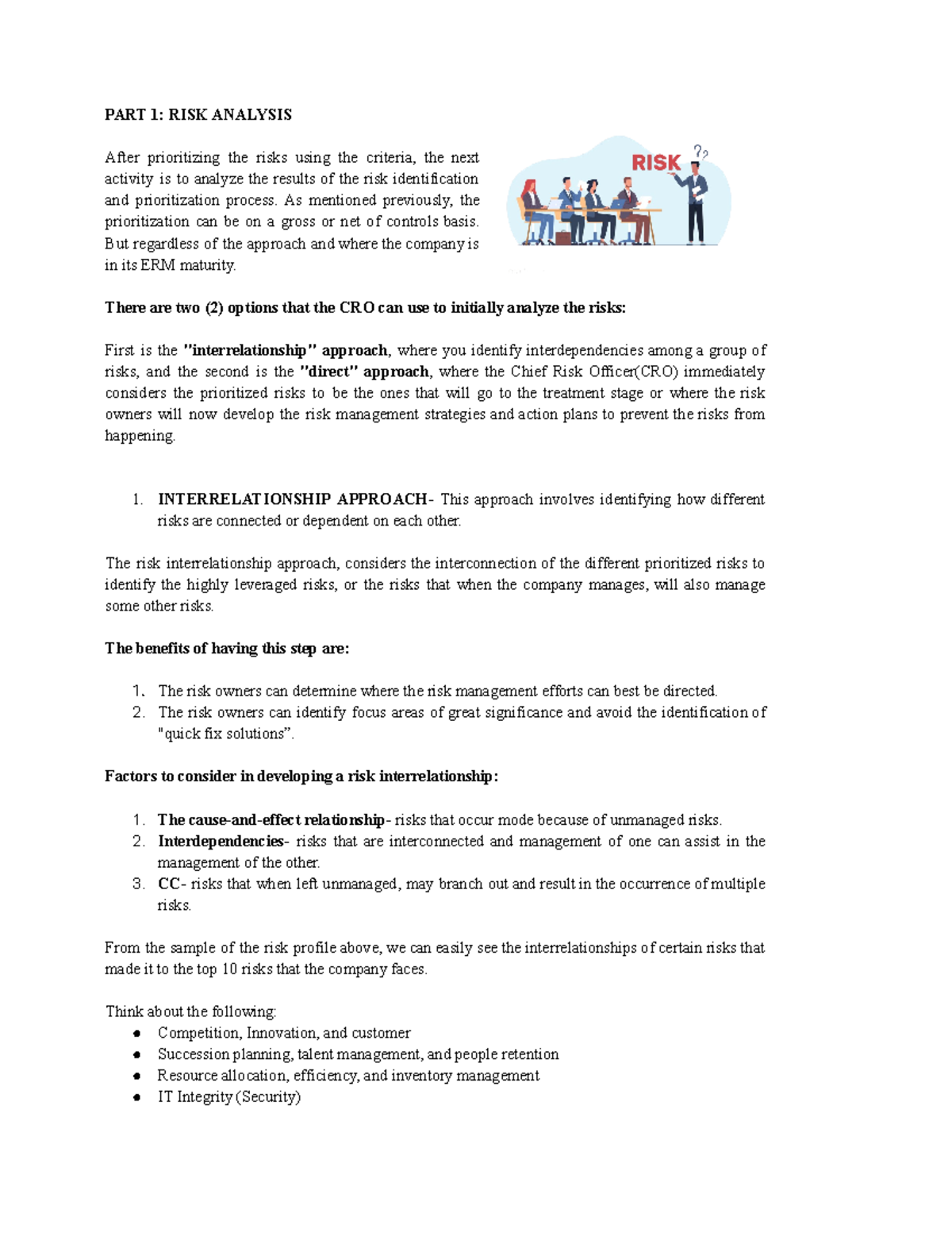 Group 3 BSA 3-1 Risk Analysis, Options, and Action Plans - PART 1: RISK ...