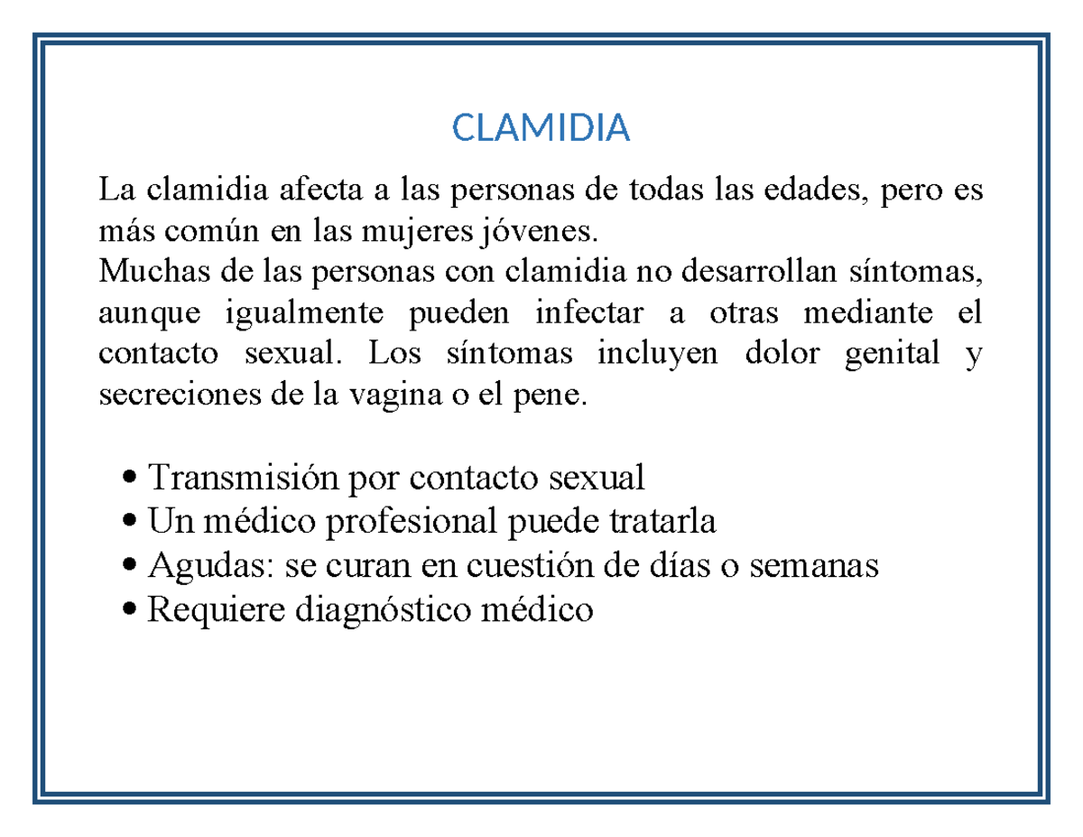 ETS - .... - CLAMIDIA La clamidia afecta a las personas de todas las ...