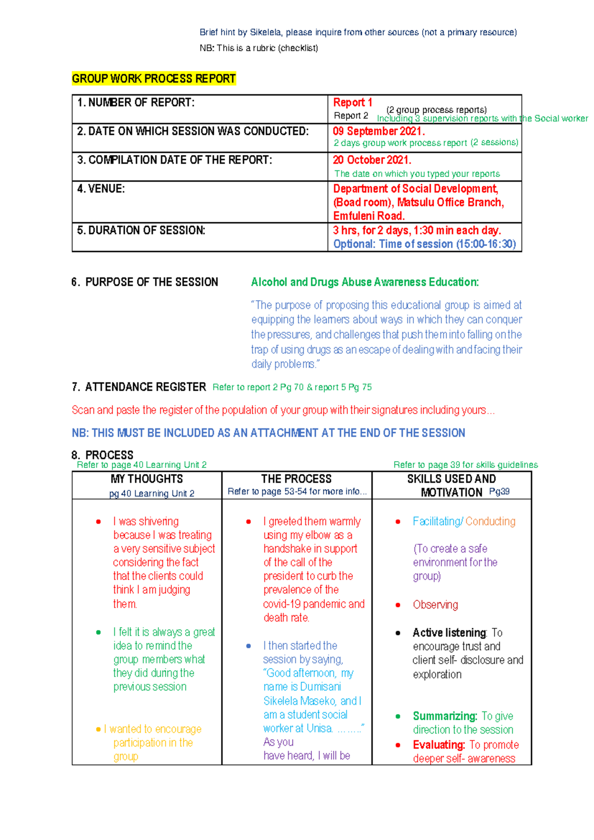 Group WORK Process Report - GROUP WORK PROCESS REPORT NUMBER OF REPORT ...