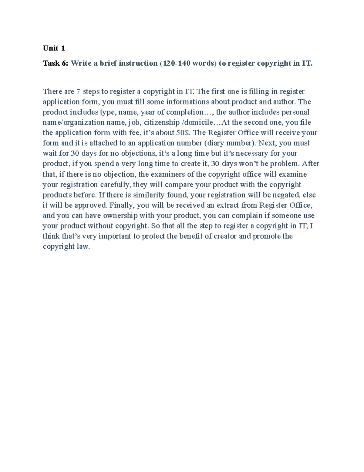 Unit 1 - âsgsdfadfsd - Unit 1 Task 6: Write a brief instruction (120 ...