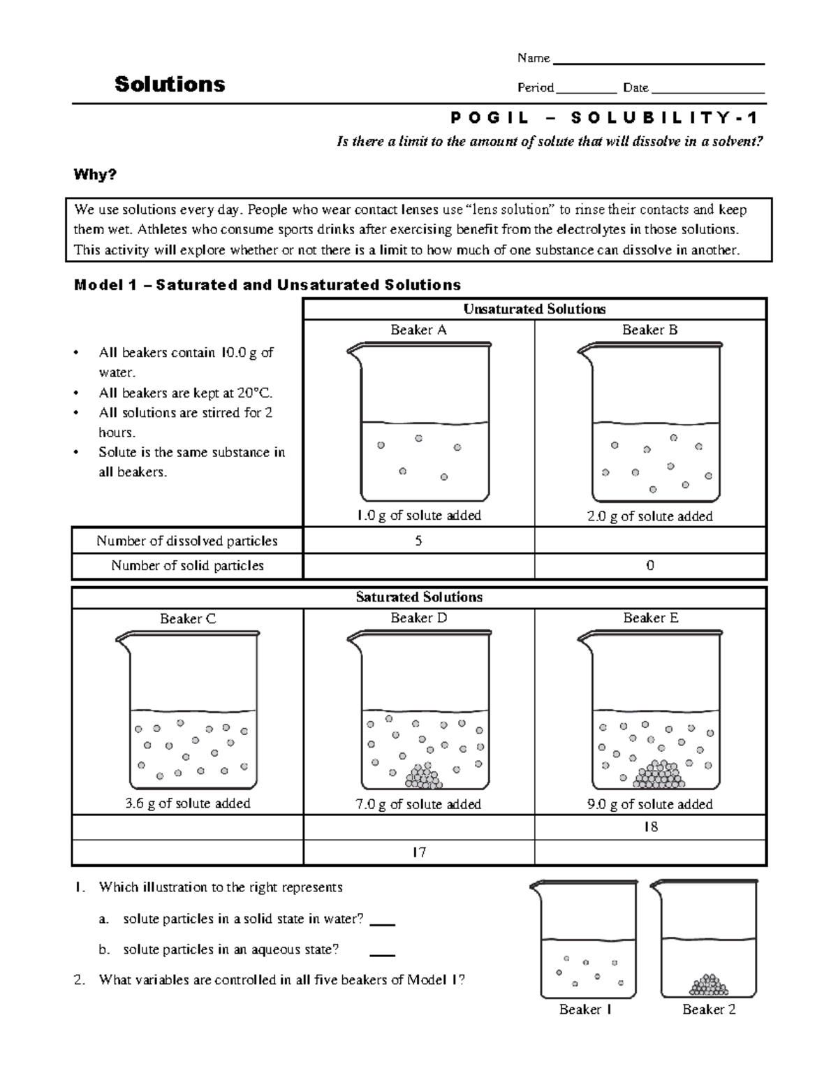 Worksheet - Solubility - Name 9 • Solutions Period Date P O G I L – S O L U B I L I T Y - 1 Is ...