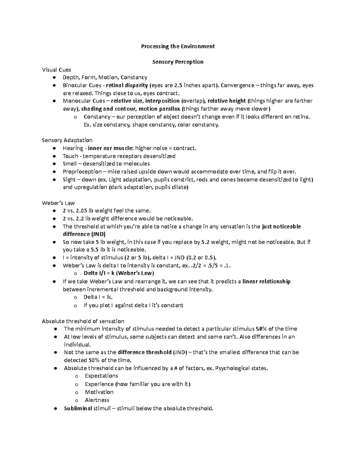 Processing the Environment - Processing the Environment Sensory ...