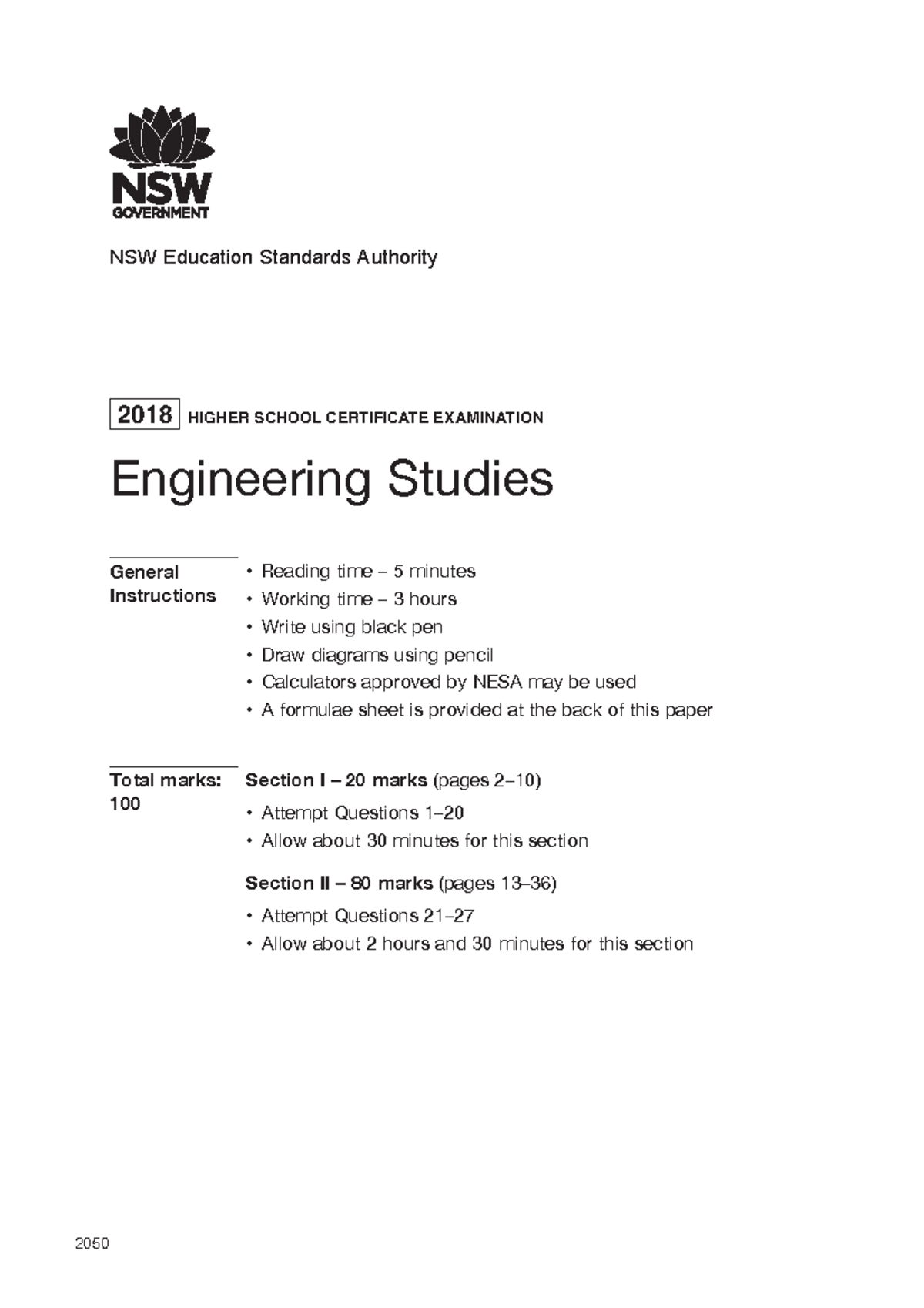 Engineering Studies 2018 HSC - NSW Education Standards Authority 2018 ...