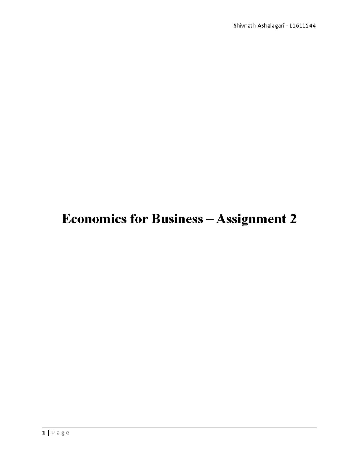 Economics For Business- Assignment 2 - - Studocu