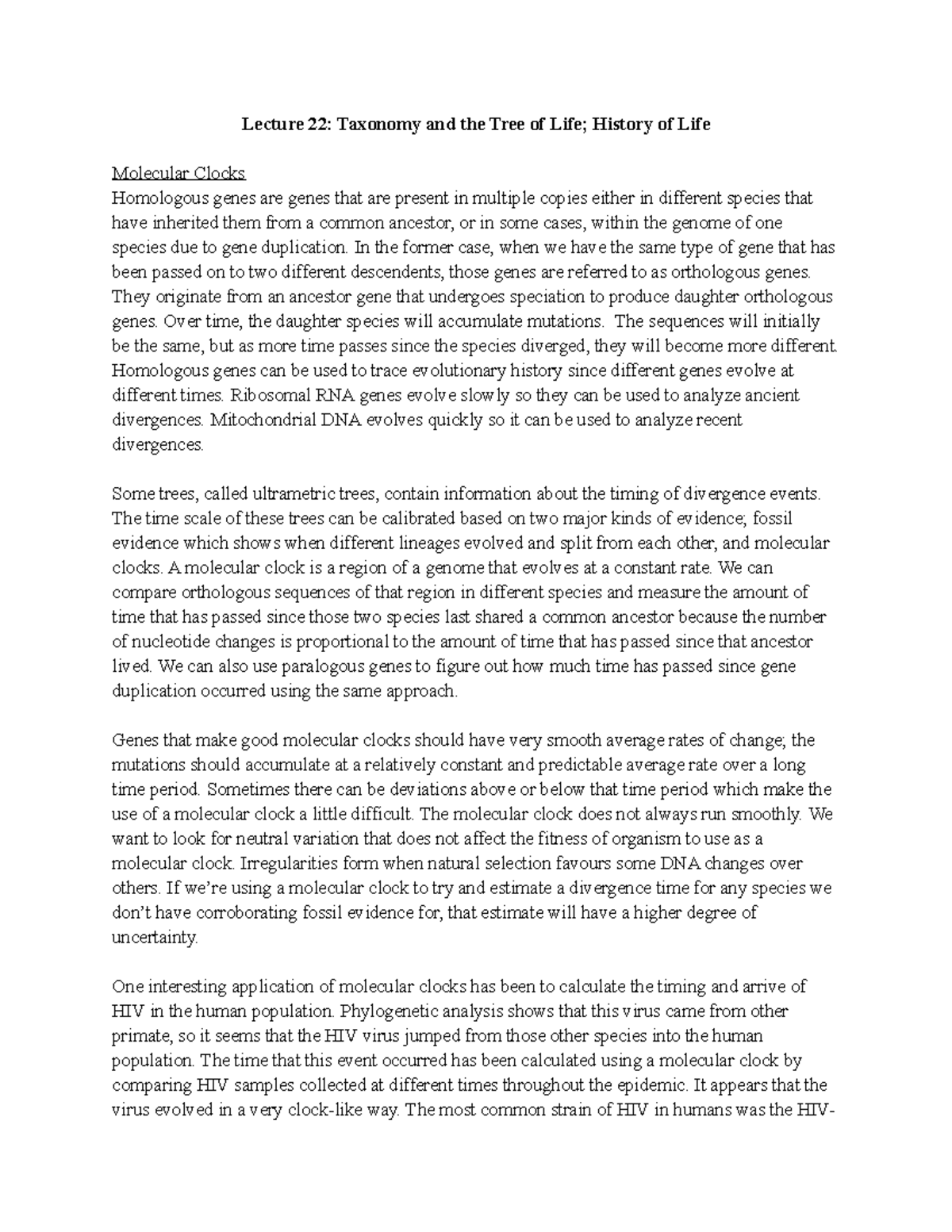 BIOL 1001 Lecture 22 Taxonomy and the Tree of Life; History of Life ...