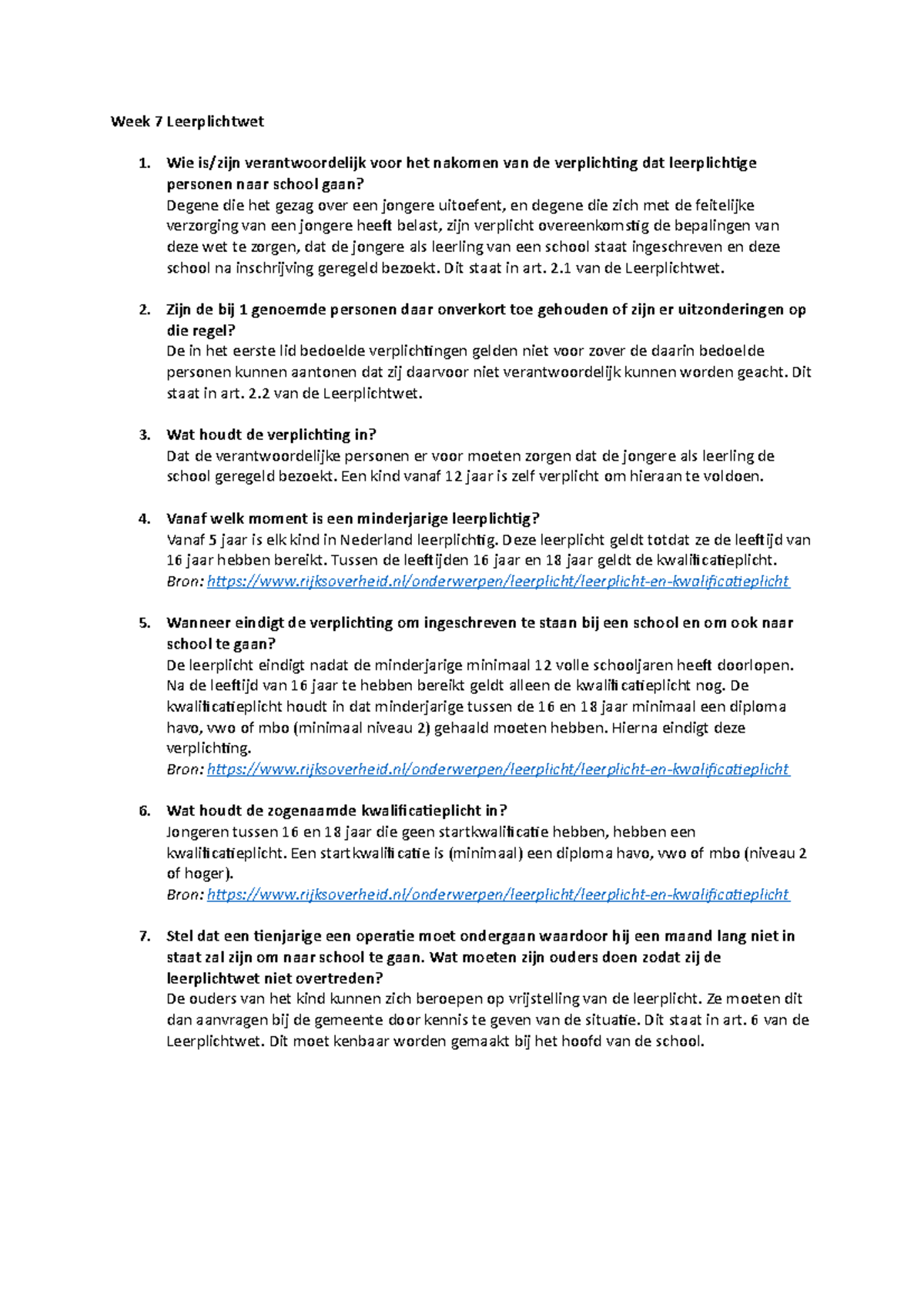 Week 7 Leerplichtwet - practicum ppv - Week 7 Leerplichtwet 1. Wie ...
