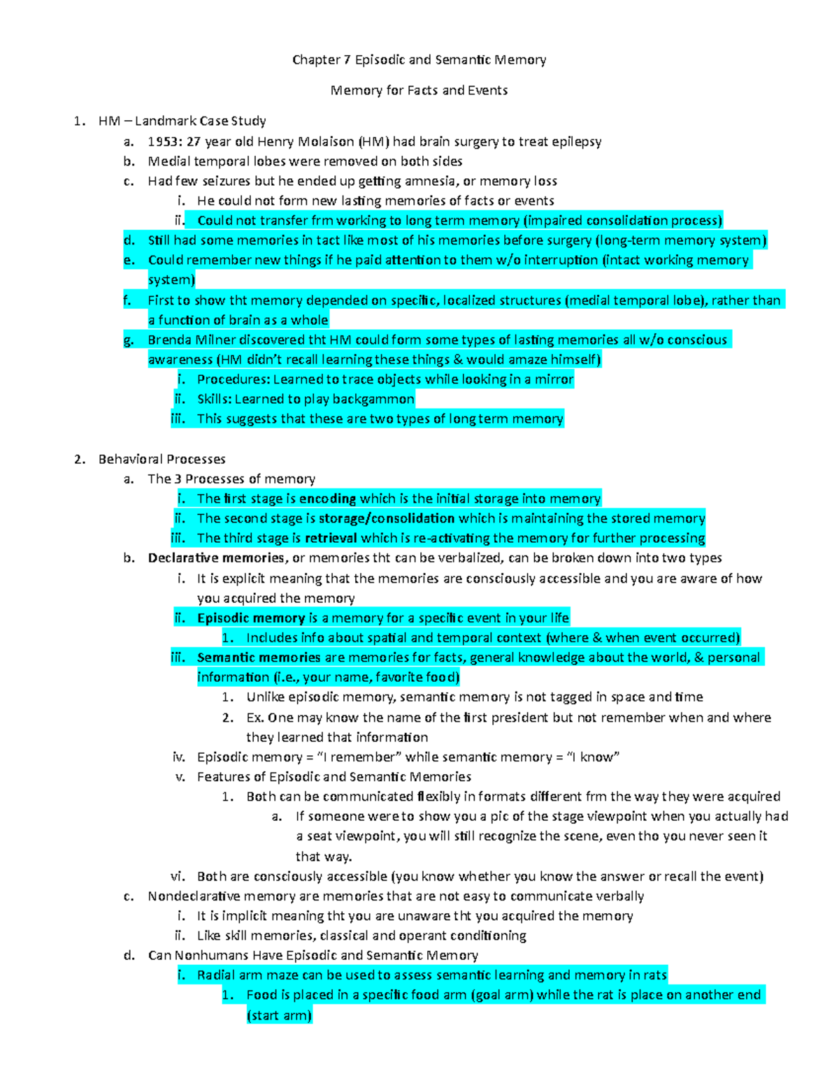 Learning and Memory Chapter 7 Notes - Chapter 7 Episodic and Semantic ...