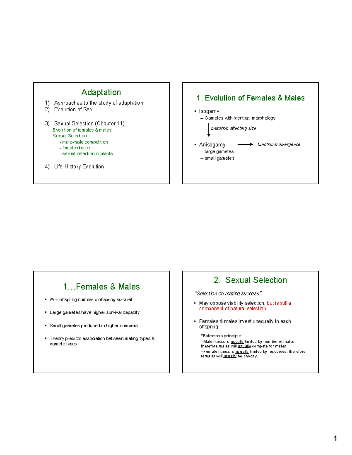 Oct 17 Sexual Selection - Adaptation 1) Approaches to the study of ...