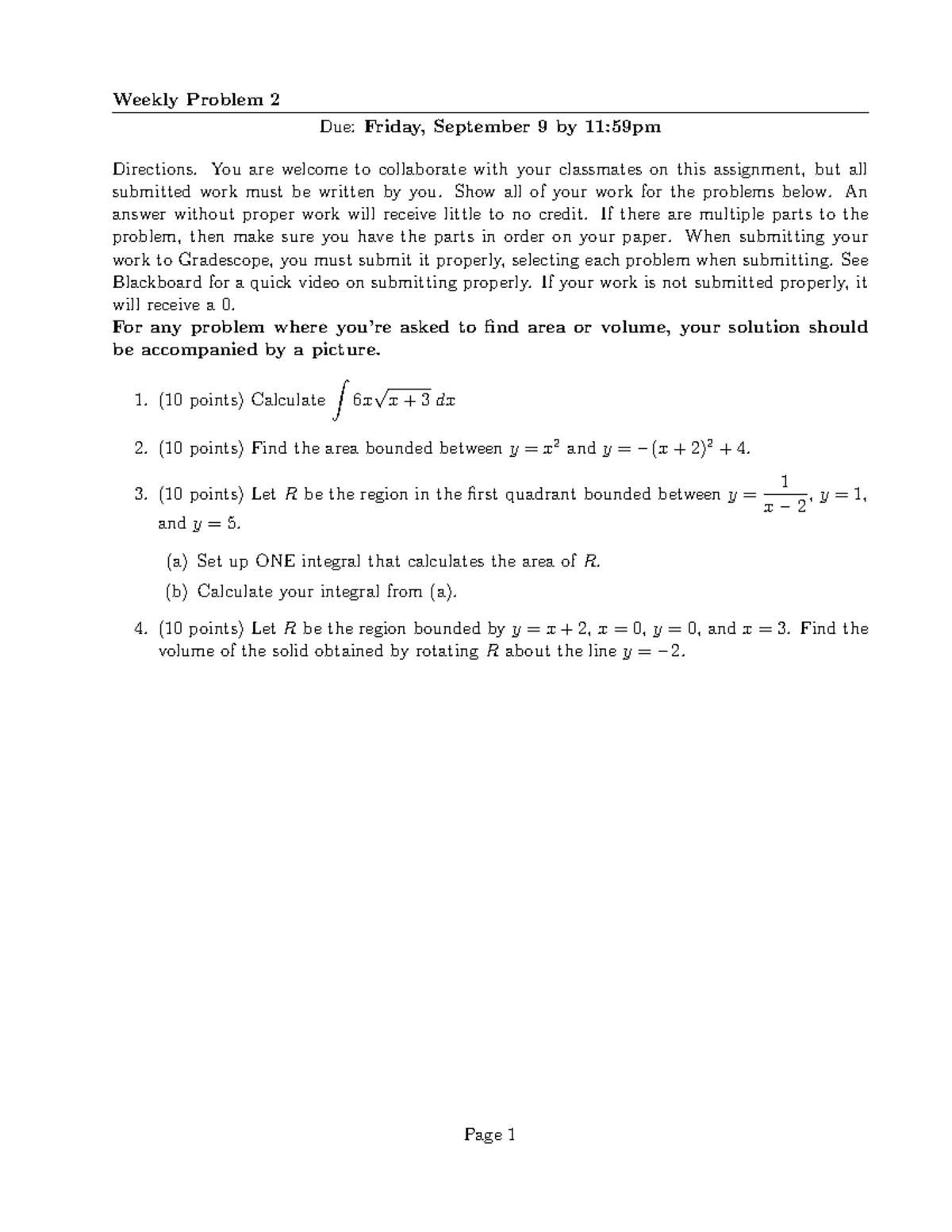 Wp2 - HW#2 - Weekly Problem 2 Due:Friday, September 9 by 11:59pm ...