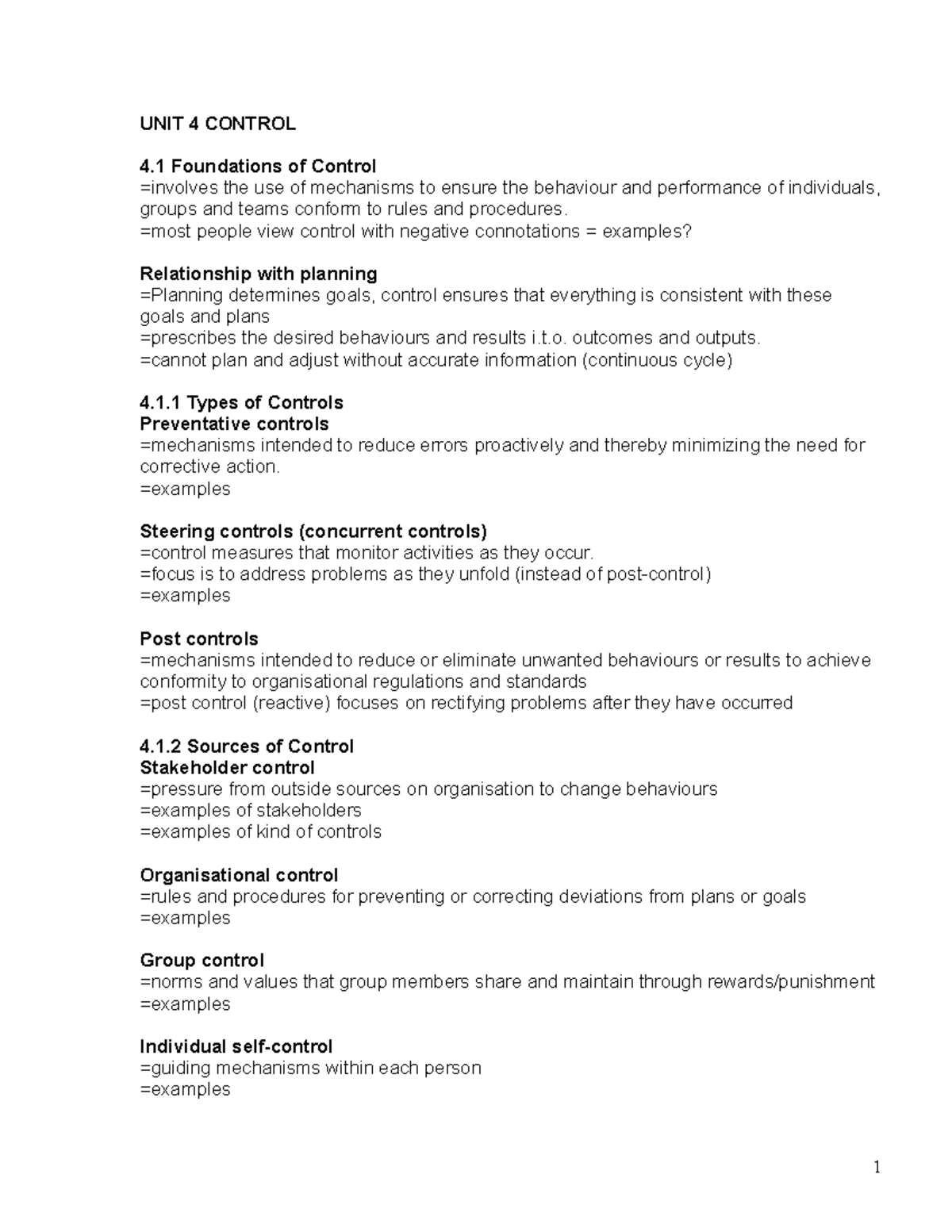 UNIT 4 (control) - mr adams - UNIT 4 CONTROL 4 Foundations of Control ...