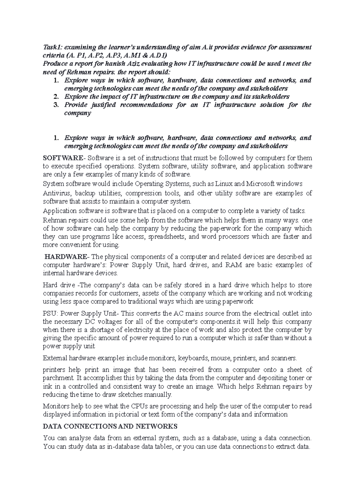 Task1 IT security - Task1: examining the learner's understanding of aim A provides evidence for ...