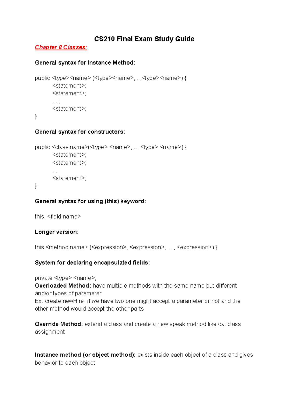 CS 210 Notes 13 - Chapter 7 Arrays - CS210 Final Exam Study Guide ...