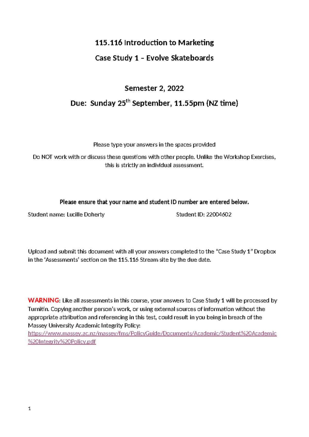 CS1 Evolve Question and Answer sheet - 115 Introduction to Marketing ...