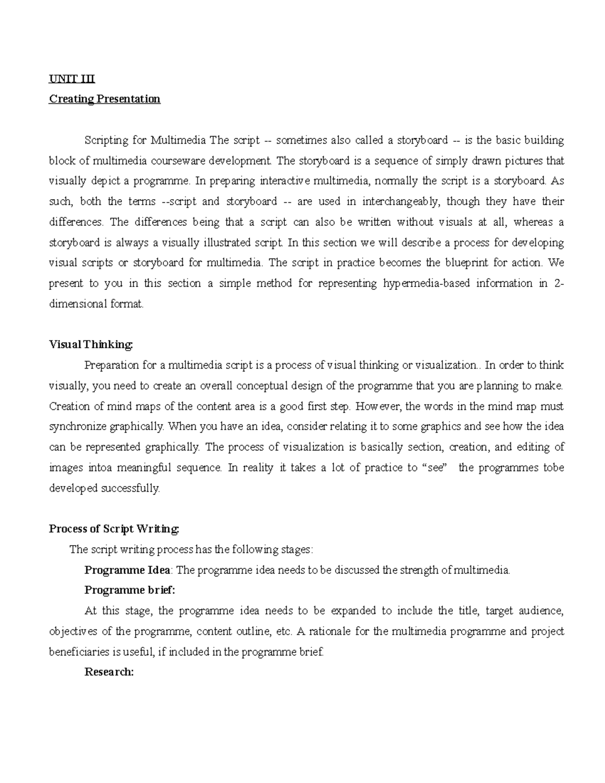 Unit III multimedia - UNIT III Creating Presentation Scripting for Multimedia The script ...