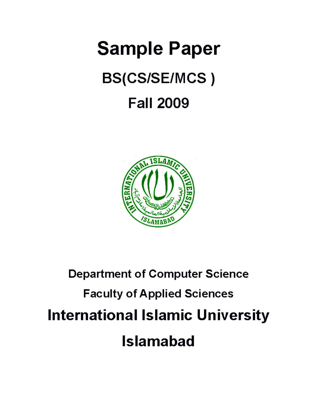 BSCS - ioyhouiyho - Sample Paper BS(CS/SE/MCS ) Fall 2009 Department of ...