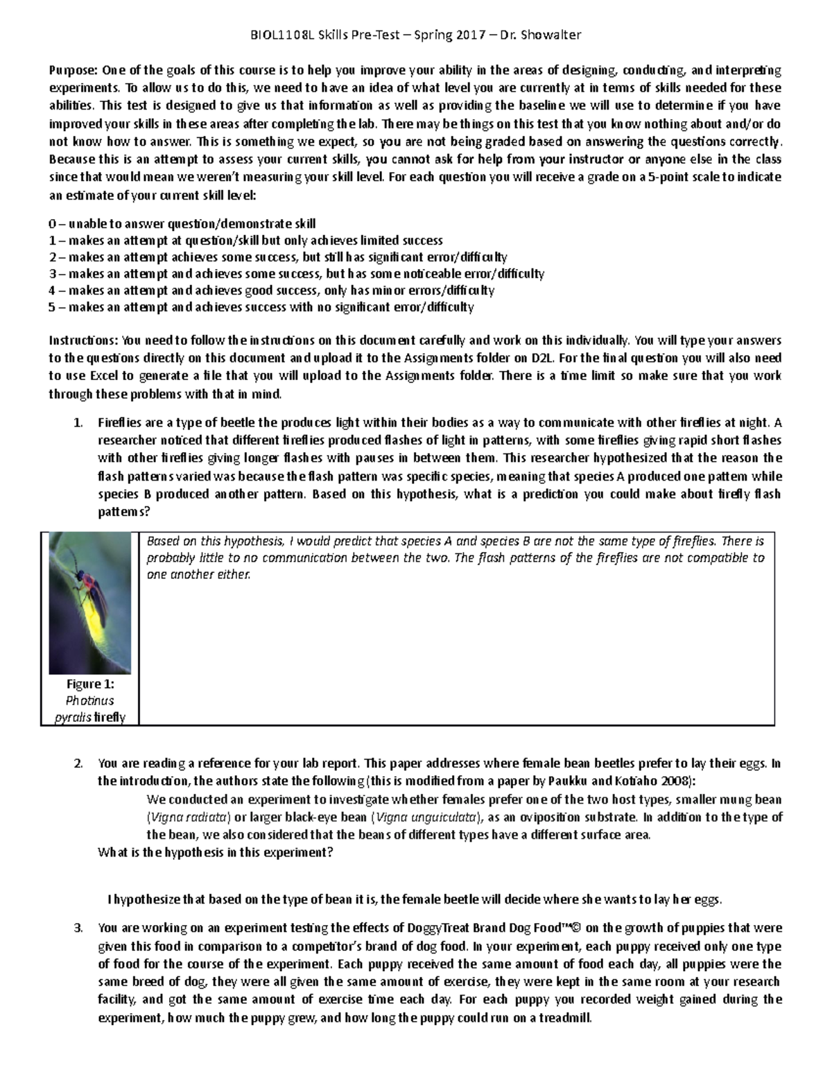 BIOL 1108L skills test - BIOL1108L Skills Pre-Test – Spring 2017 – Dr ...