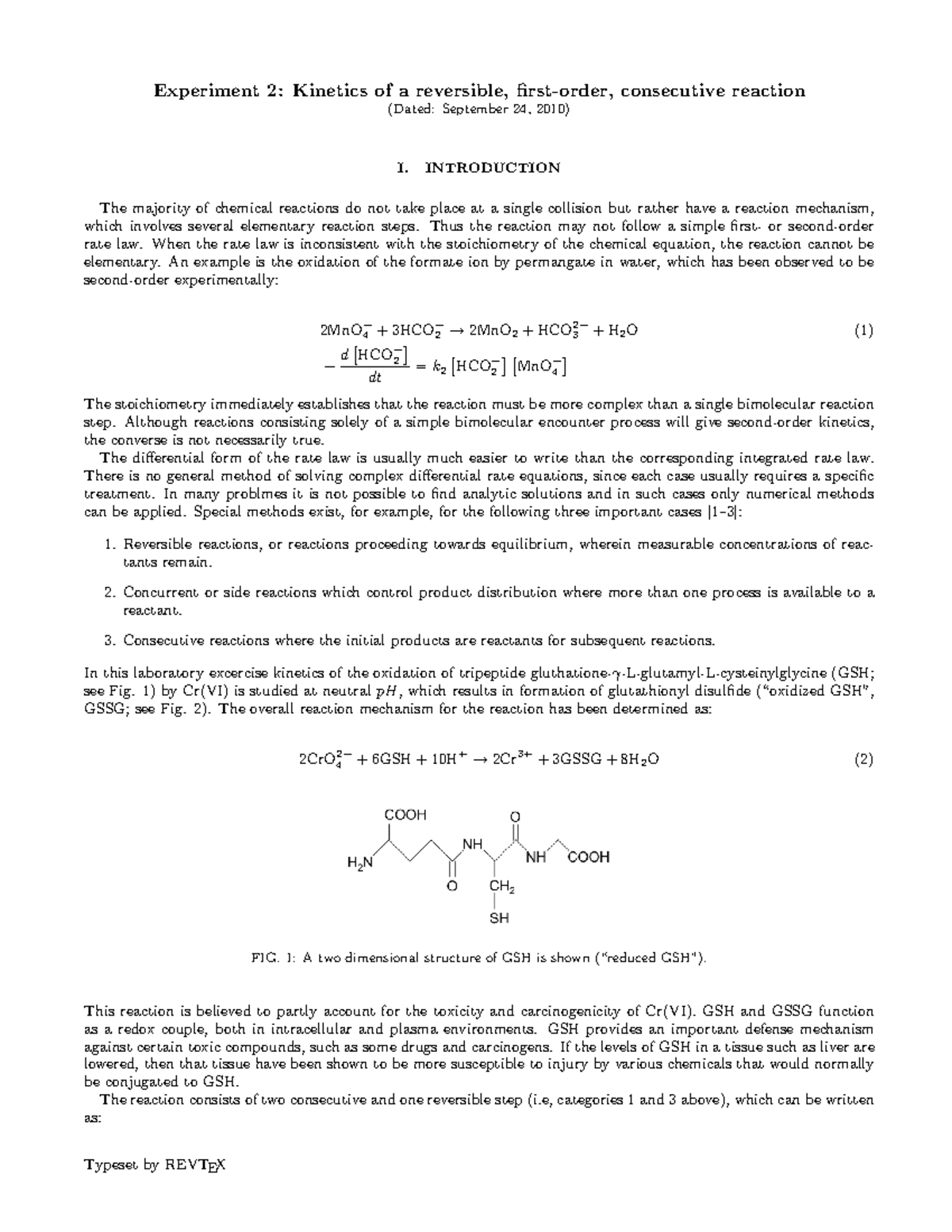 Experiment 2 kinetic of reversible reaction - Experiment 2: Kinetics of ...