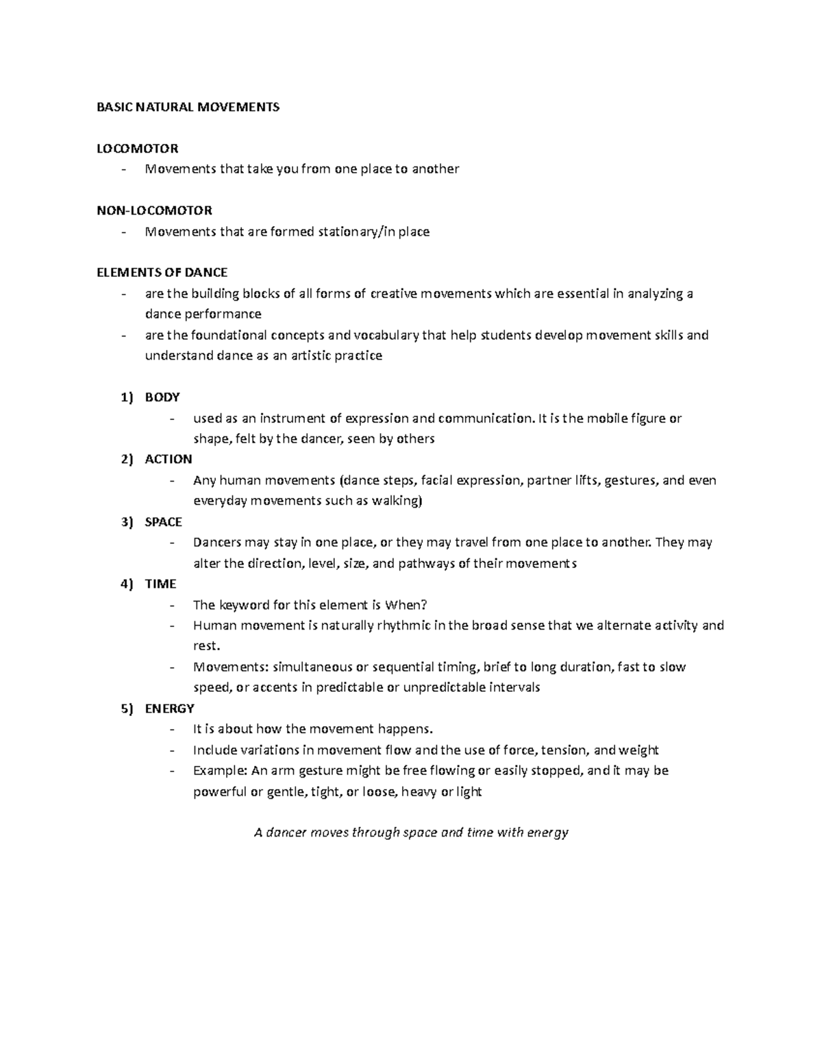 PE-Dance - The elements if Dance is in this lesson and its definitions ...