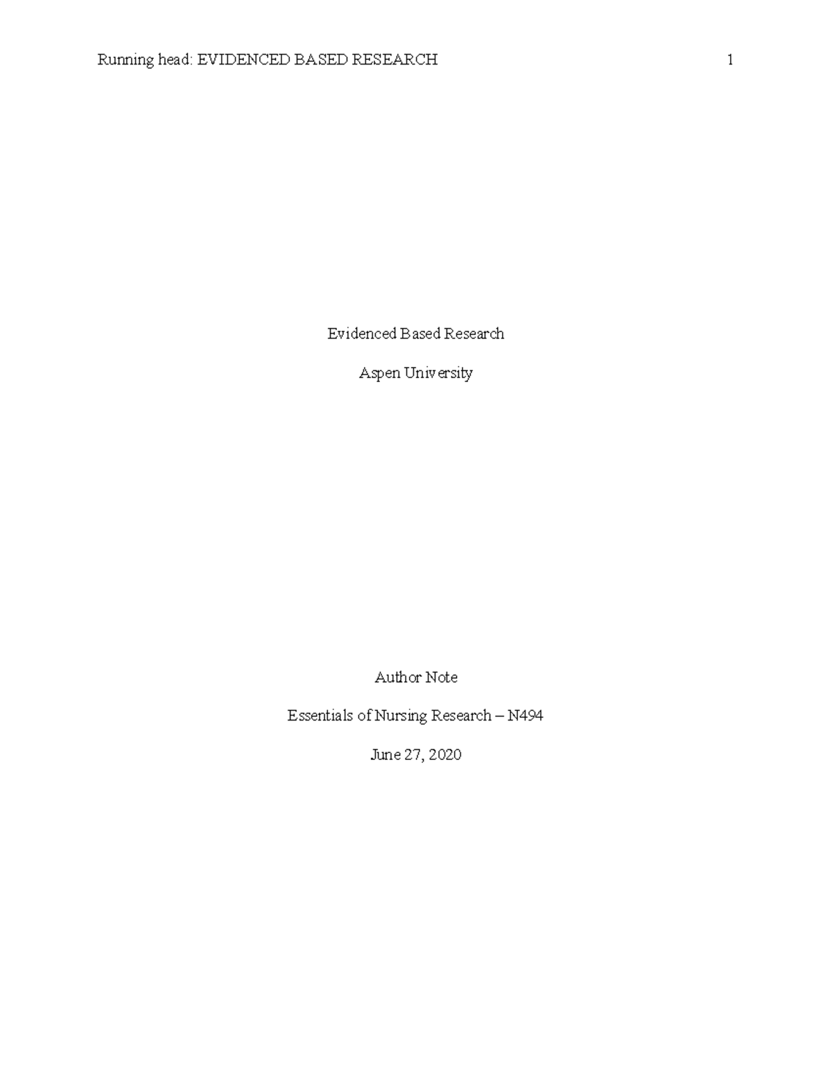 N494-1 PICOT question - N494 - Studocu