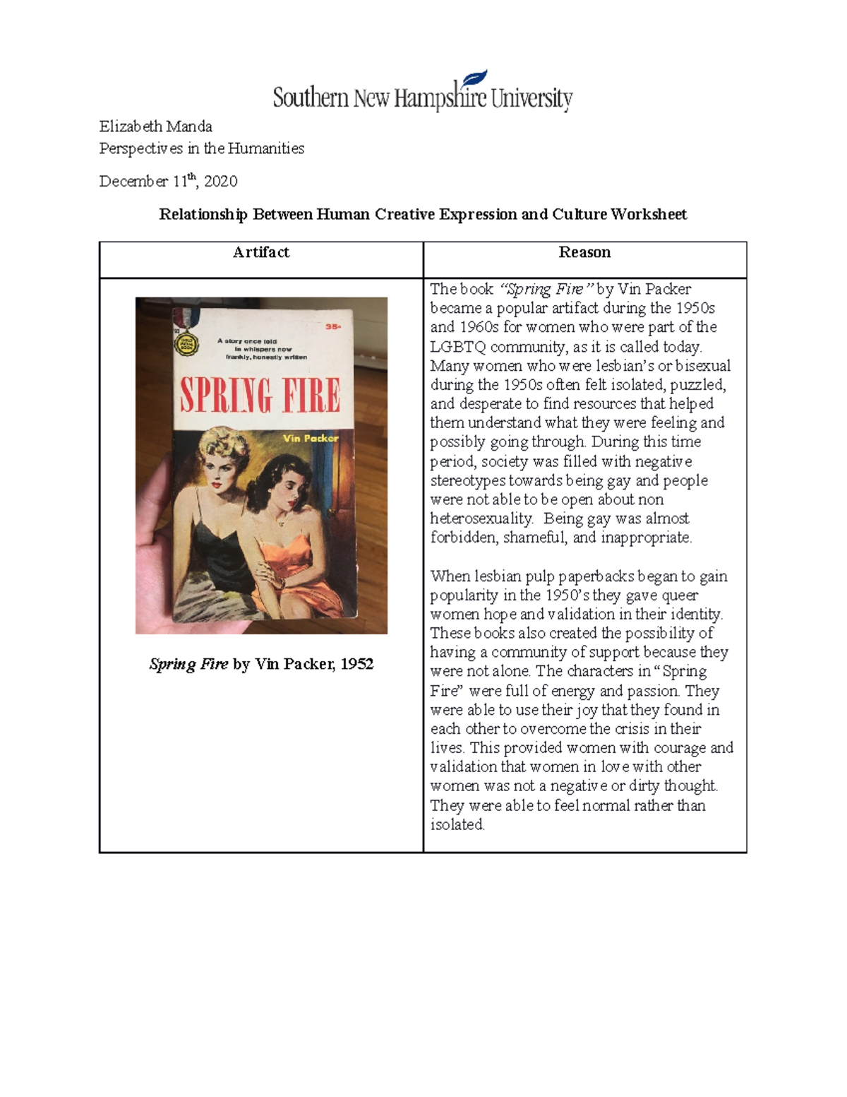 HUM 100 Relationship Between Human Creative Expression and Culture ...