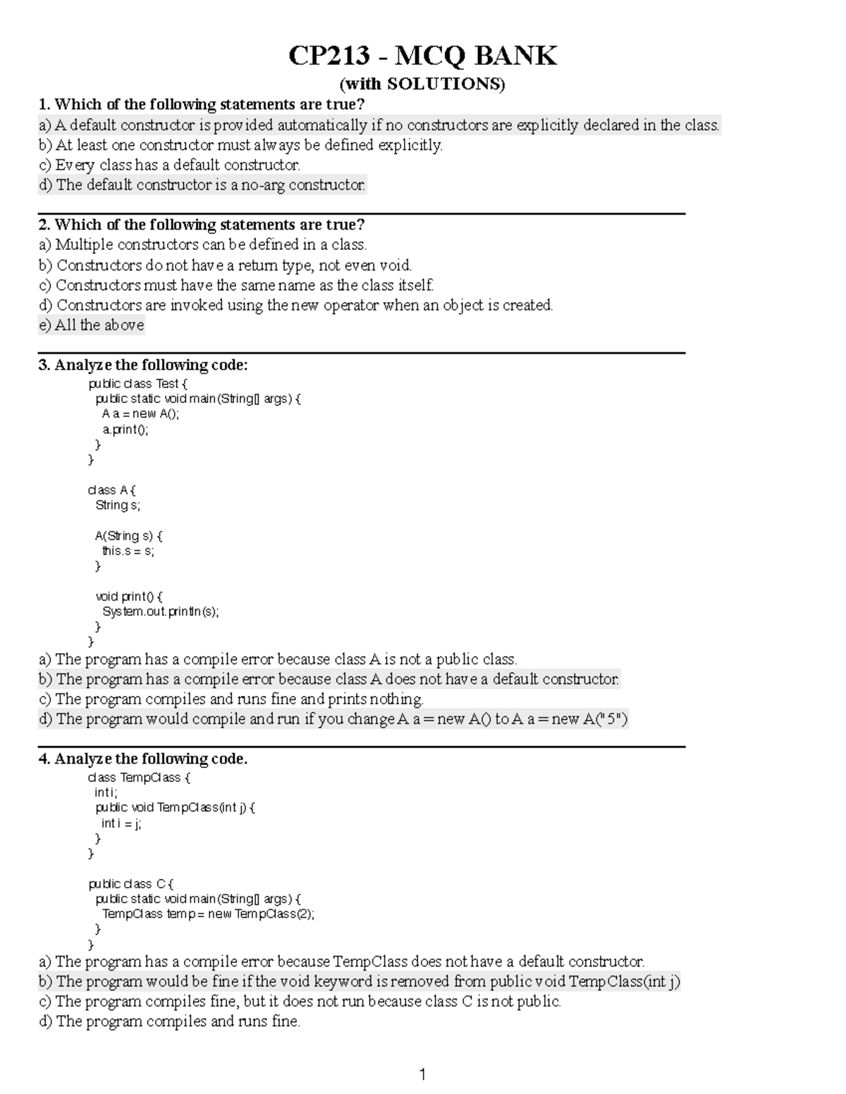 Cp213 answer bank - CP213 - MCQ BANK (with SOLUTIONS) 1. Which of the following statements are ...