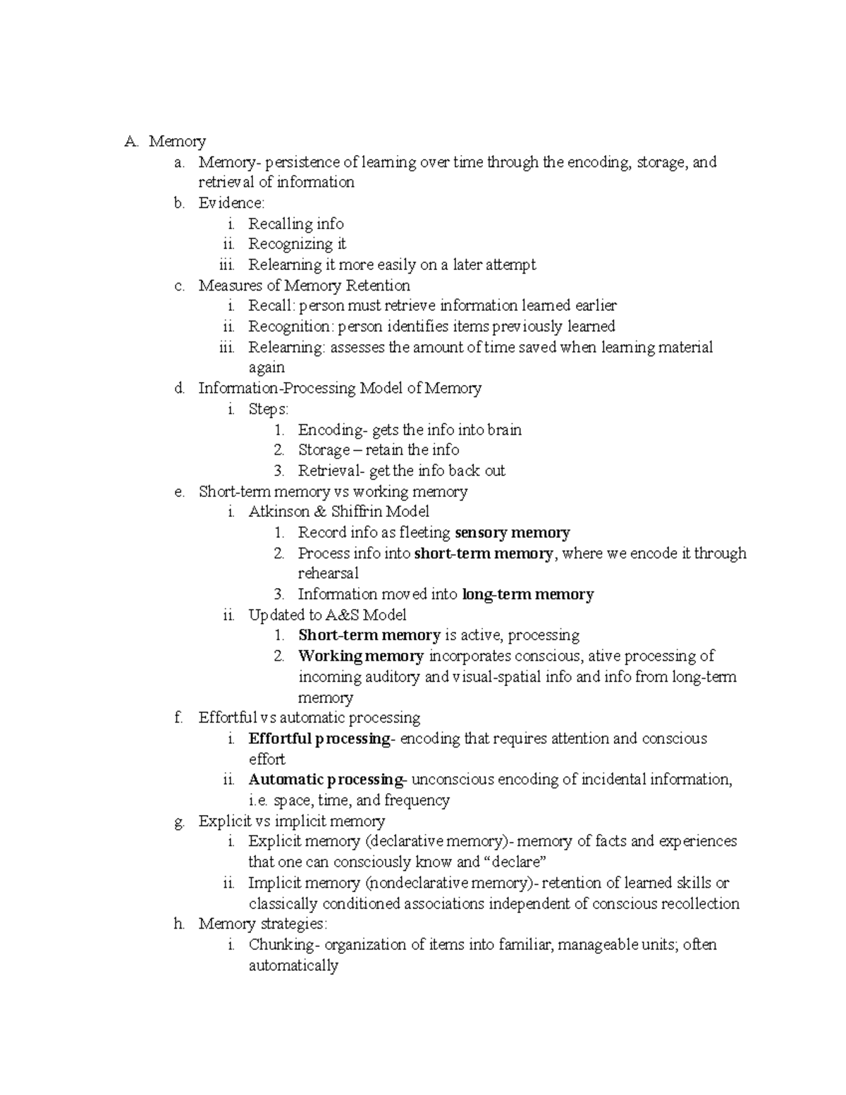 Unit 3 - Lecture notes Unit 3 - A. Memory a. Memory- persistence of ...