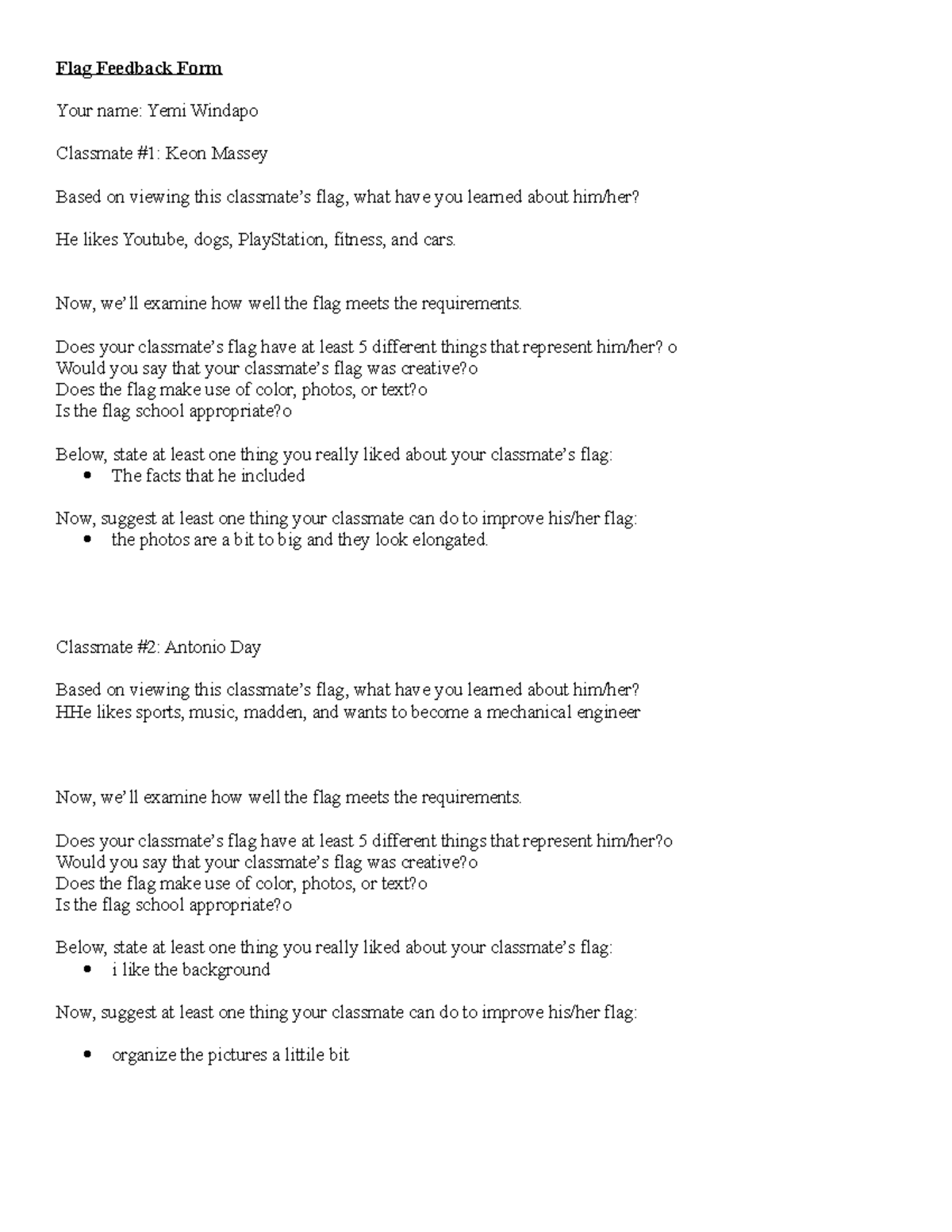 Flag Feedback Form - MENTAL FLAG - Flag Feedback Form Your name: Yemi ...