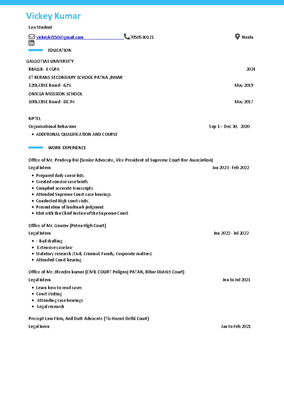 Vickey kumar - Resume - Vickey Kumar 19GSOL1030096 - Vickey Kumar Law ...