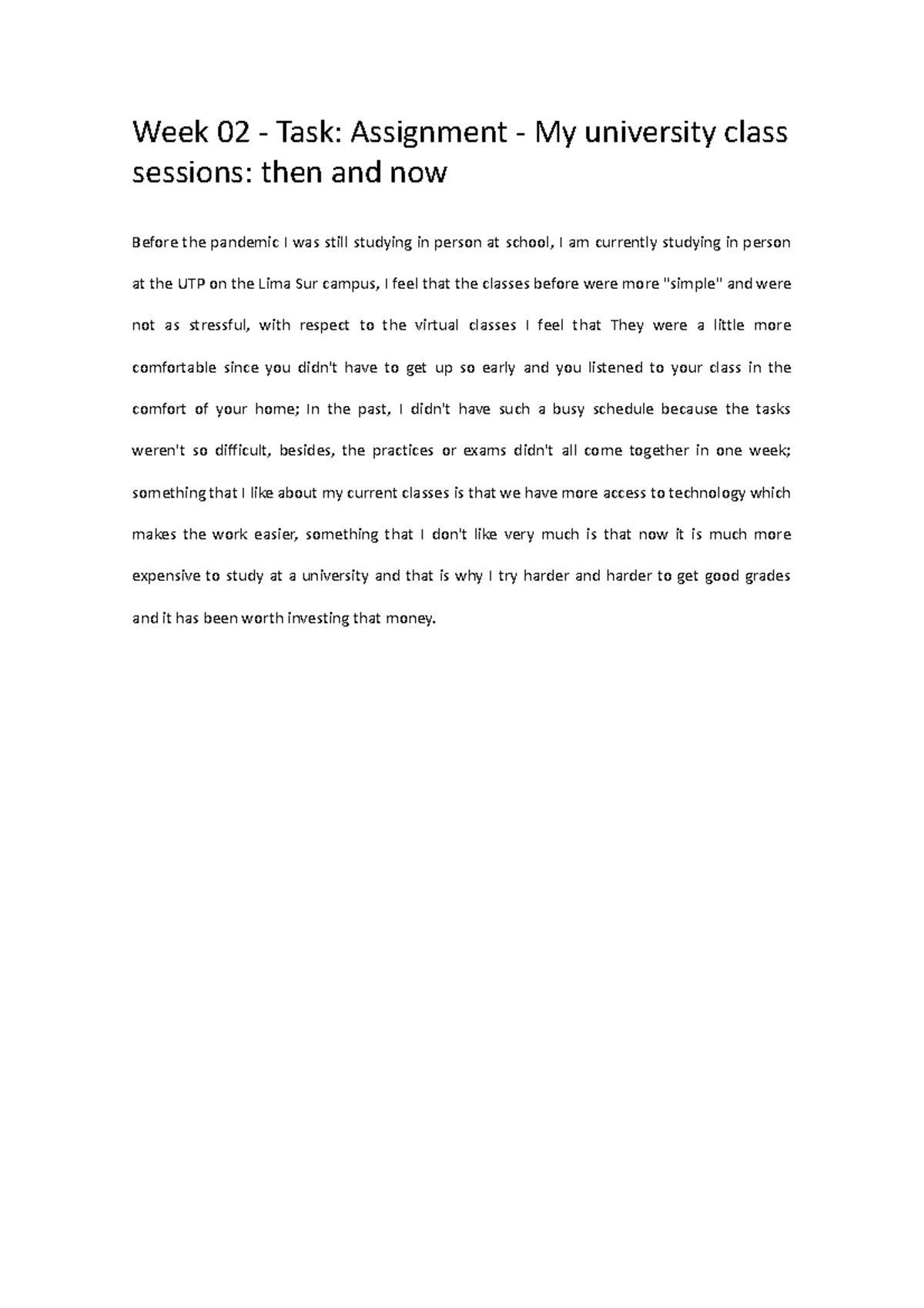 Week 02 - Task Assignment - My university class sessions then and now - Studocu