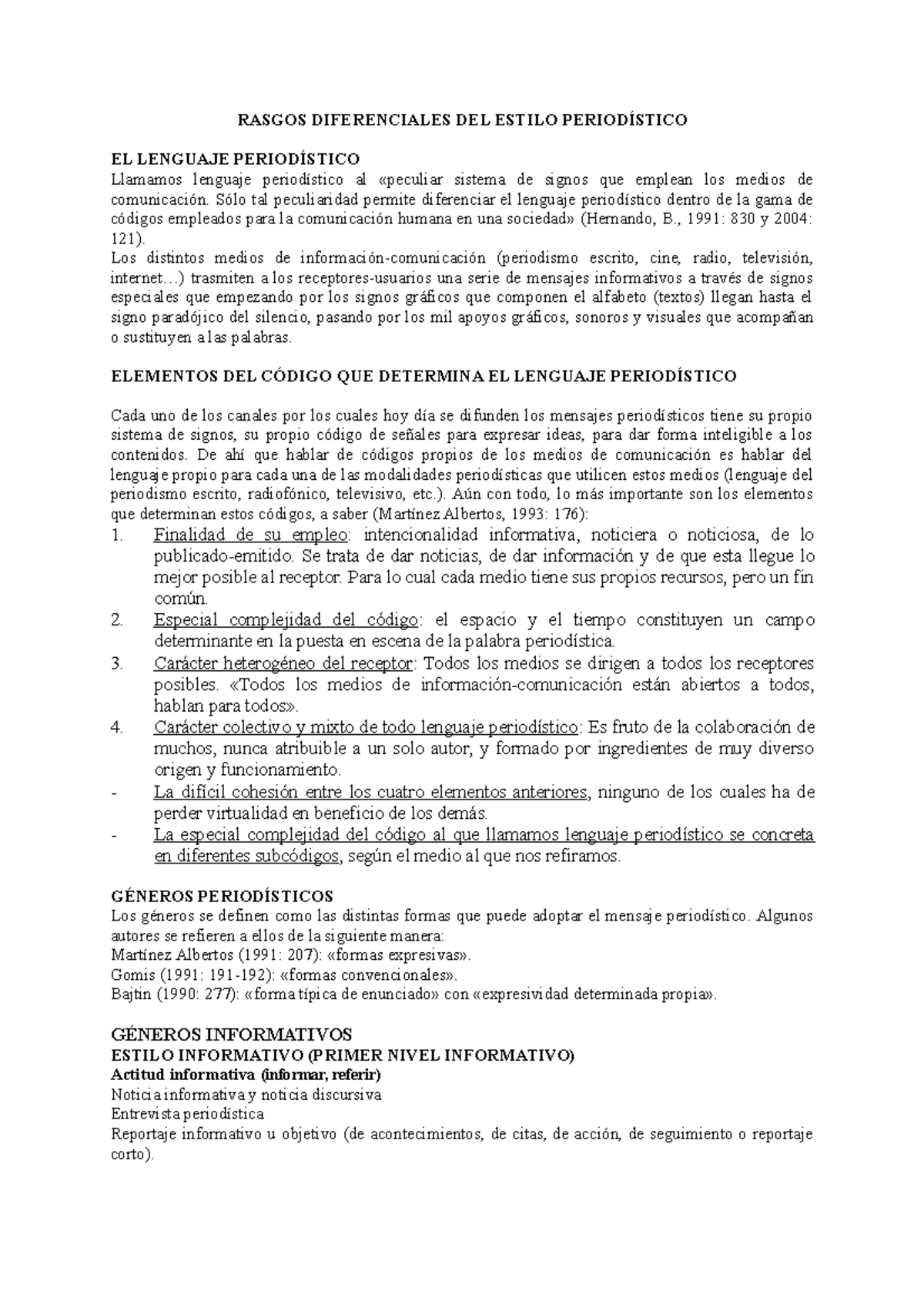 Resumen Rasgos del estilo periodístico - RASGOS DIFERENCIALES DEL ...