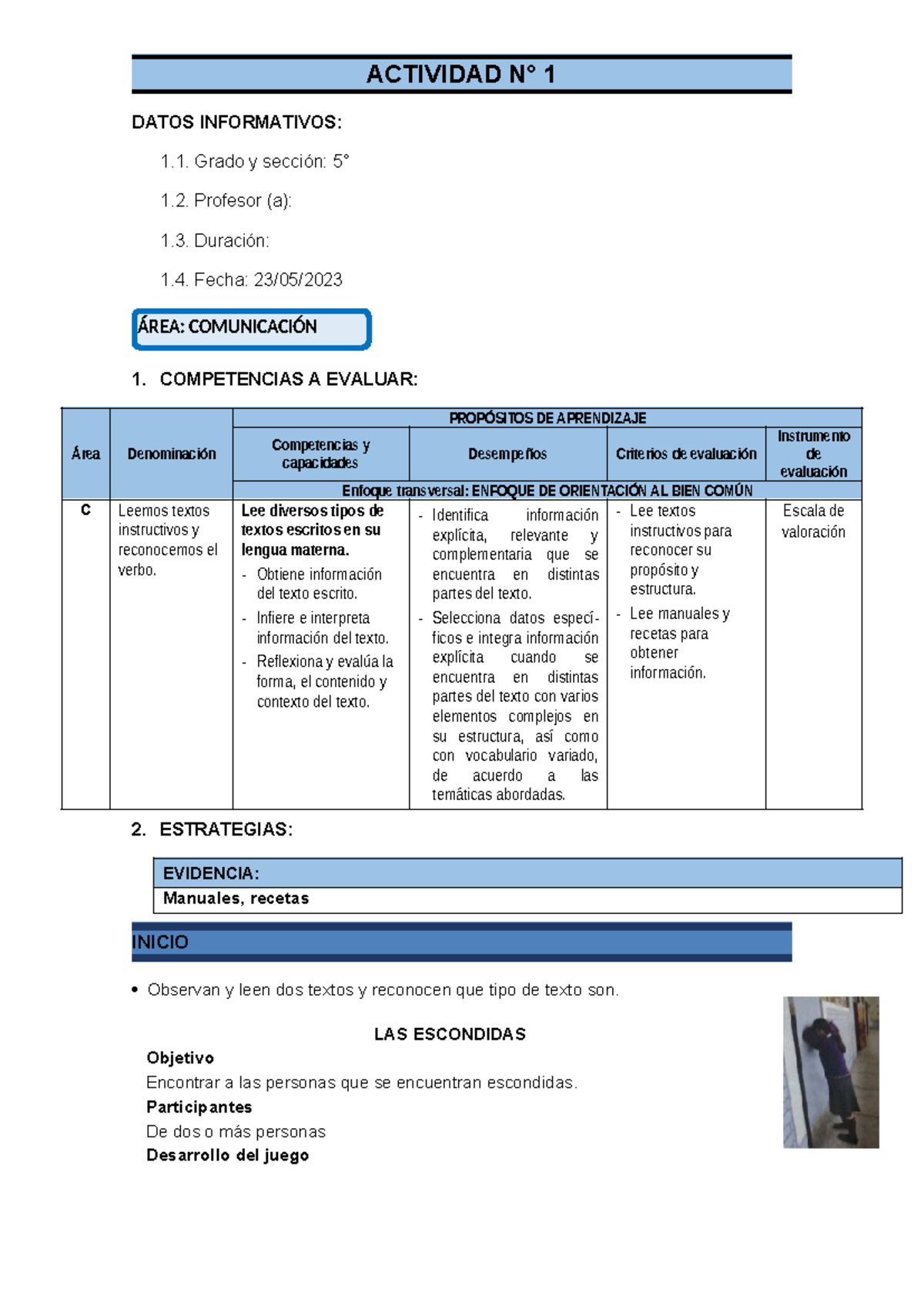 Comun- Leemos Textos Instructivos Y Reconocemos EL Verbo - ACTIVIDAD N° 1 DATOS INFORMATIVOS: 1 ...