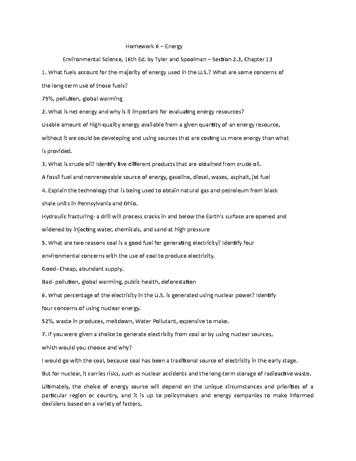 Homework 6 Energy Environmental Science - Studocu