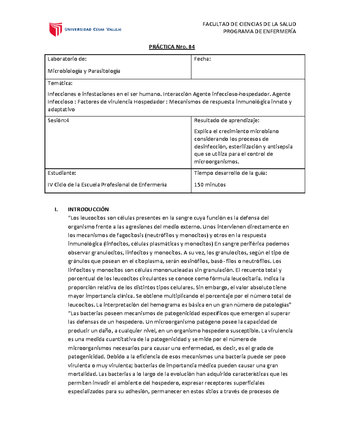 GUÍA DE Prácticas 4 - Sesionn4 - PROGRAMA DE ENFERMERÕA PR¡CTICA Nro. 04 Laboratorio de: - Studocu
