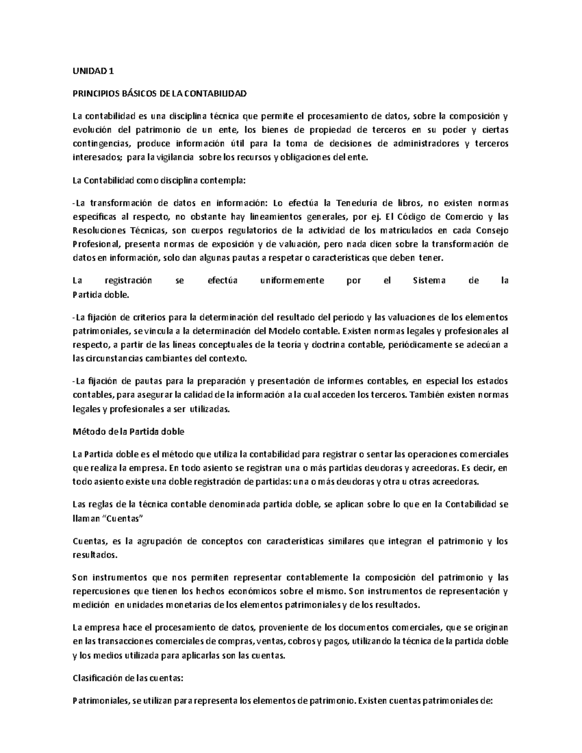 Unidad I - conceptos básicos de Contabilidad - UNIDAD 1 PRINCIPIOS B¡SICOS DE LA CONTABILIDAD La ...