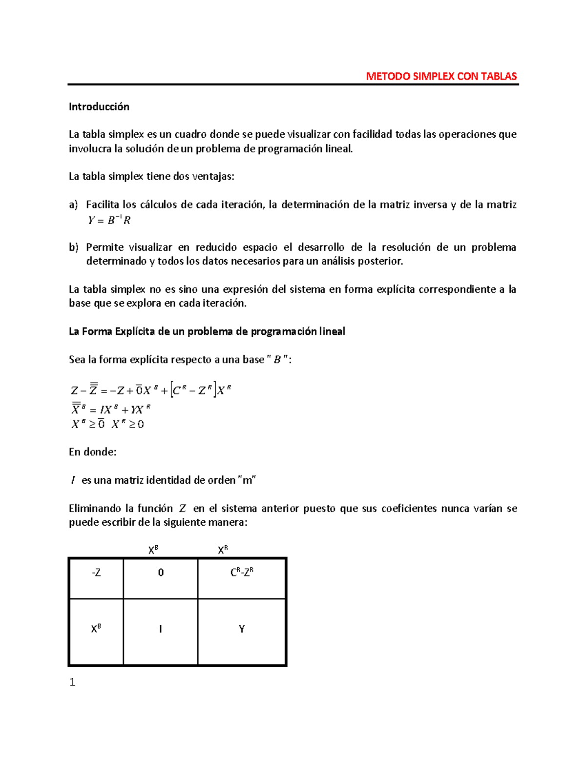 Método simplex con tablas - 1 METODO SIMPLEX CON TABLAS Introducción La ...