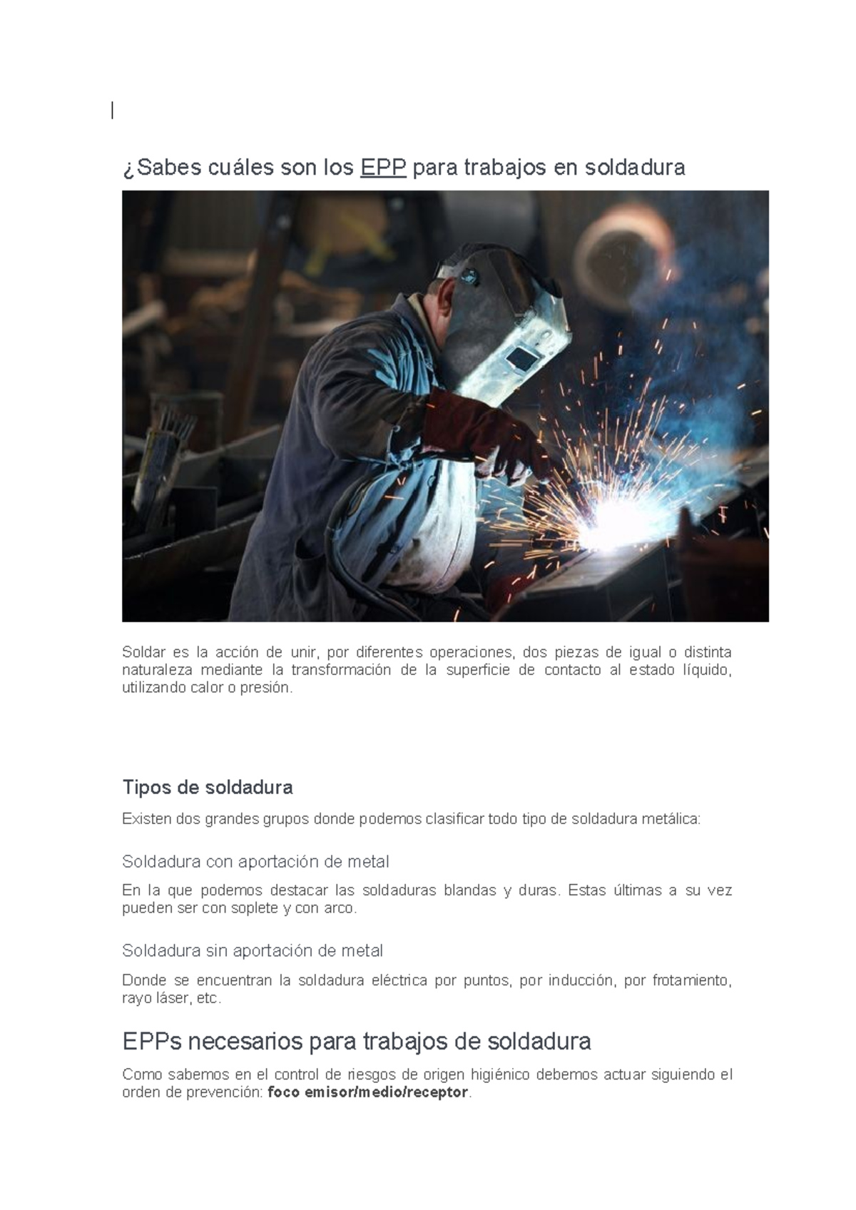 Elementos de un soldador - ¿Sabes cuáles son los EPP para trabajos en ...