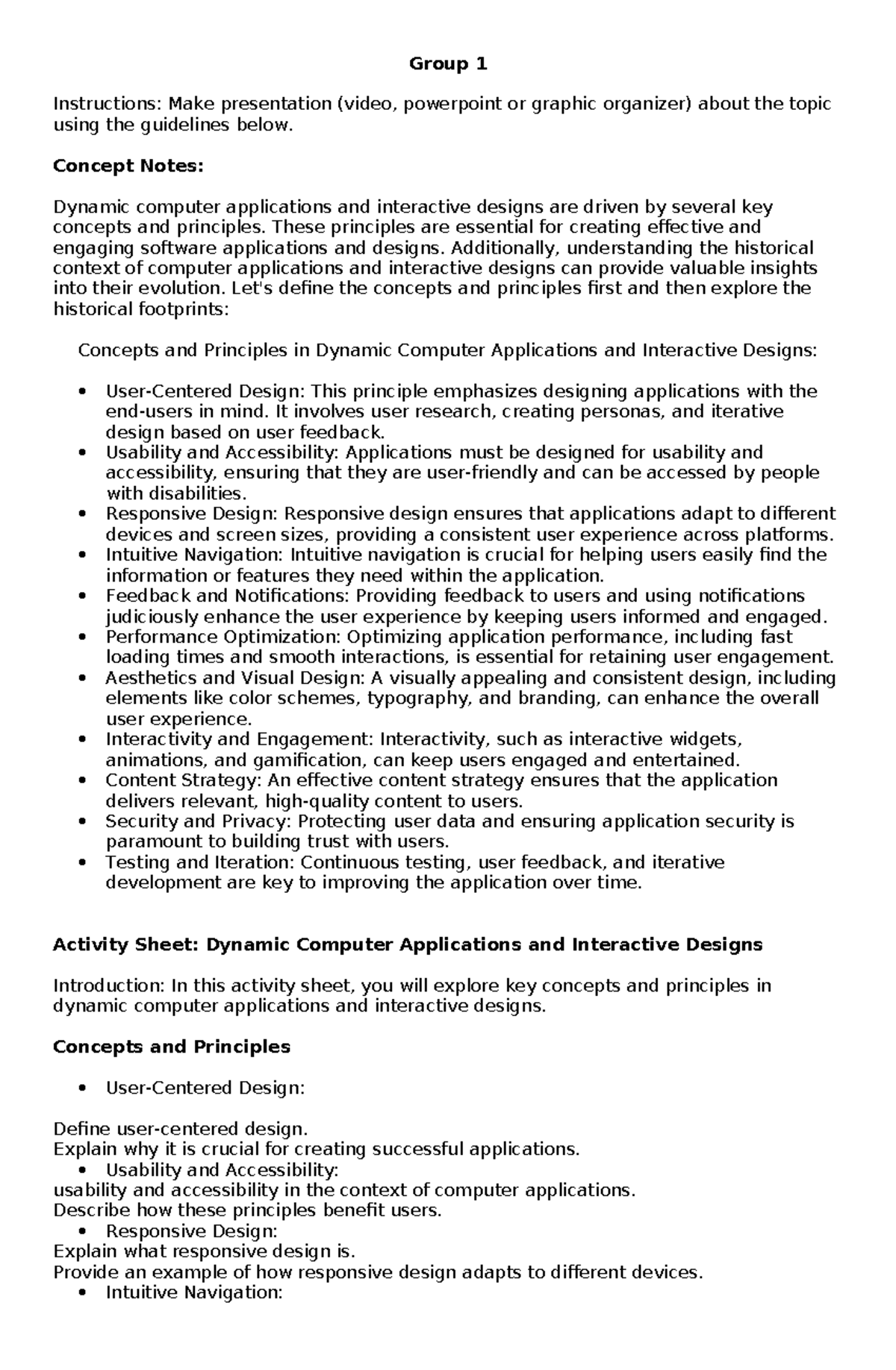 Creative tech group activity - Group 1 Instructions: Make presentation ...