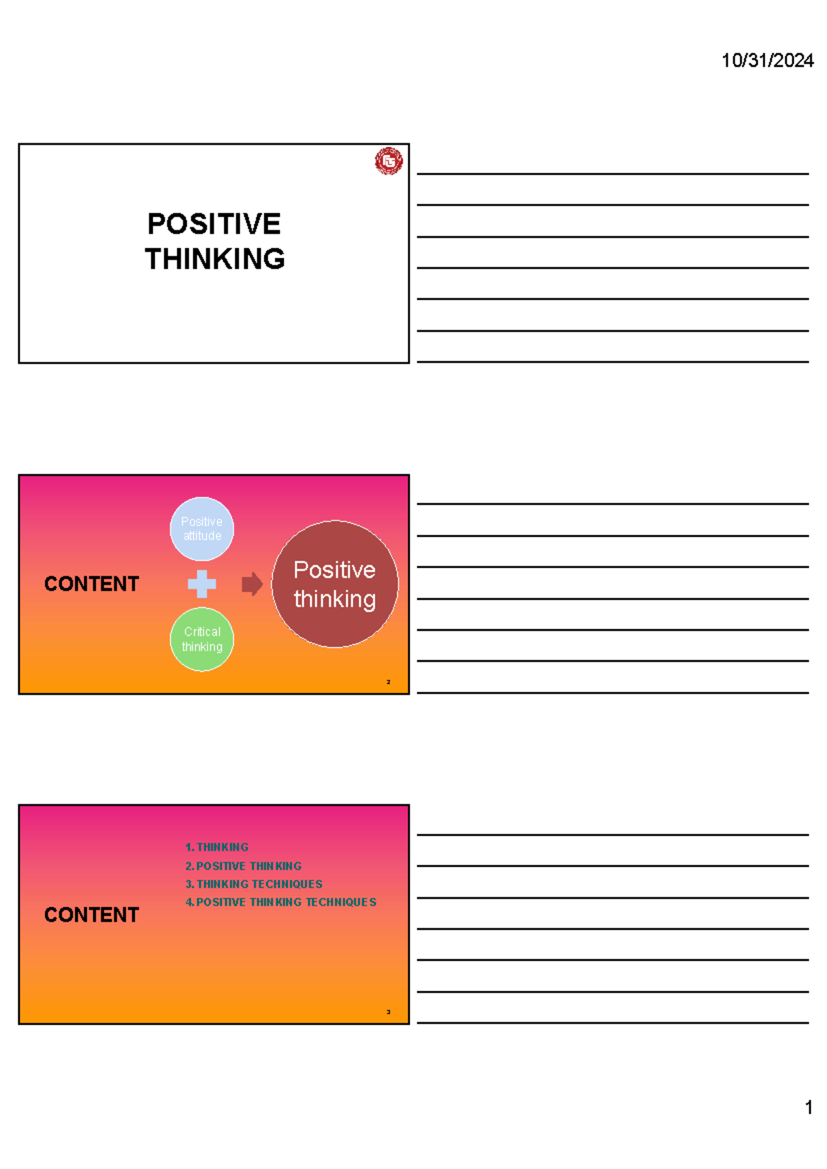 Positive thinking part 1 - Students - POSITIVE THINKING CONTENT 2 ...