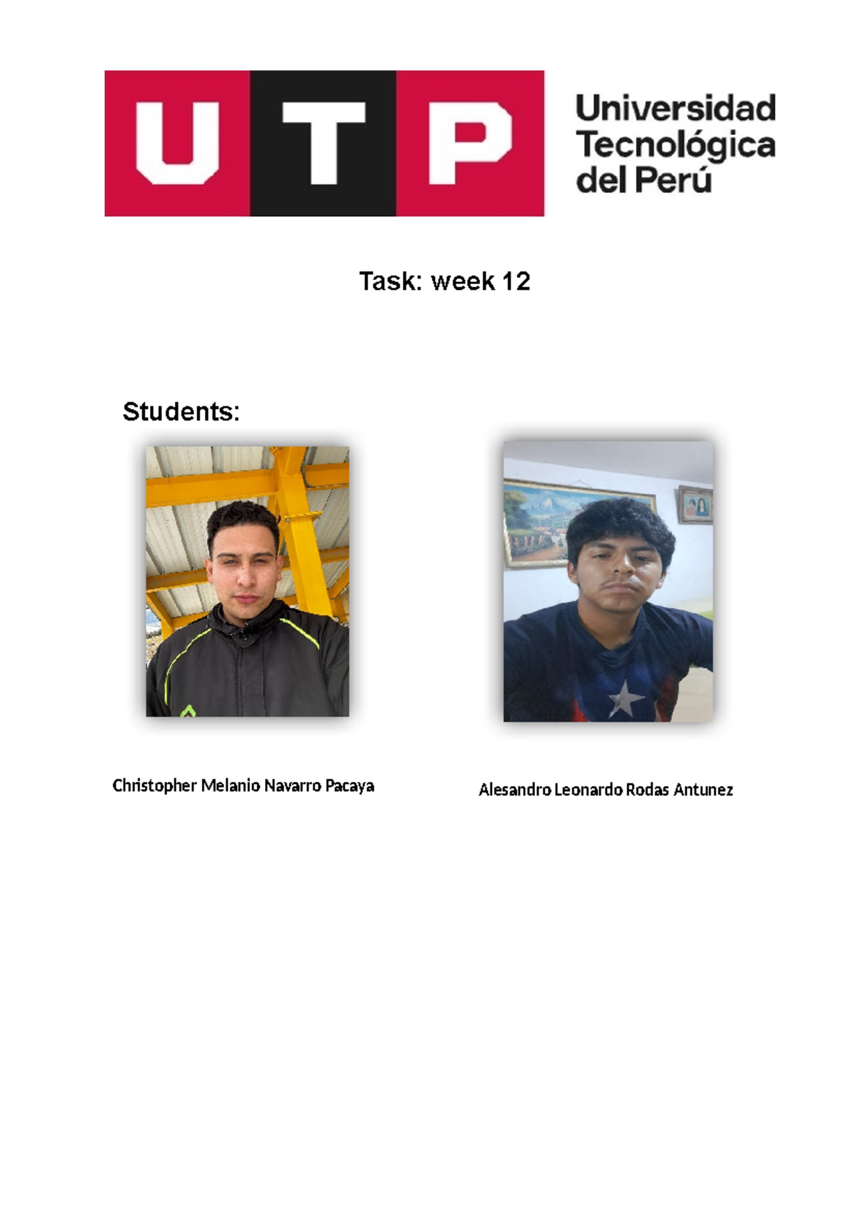 Modelo DEL TASK 12 Semana 12 Escrito - ingles, tarea - Task: week 12 Students: Christopher ...