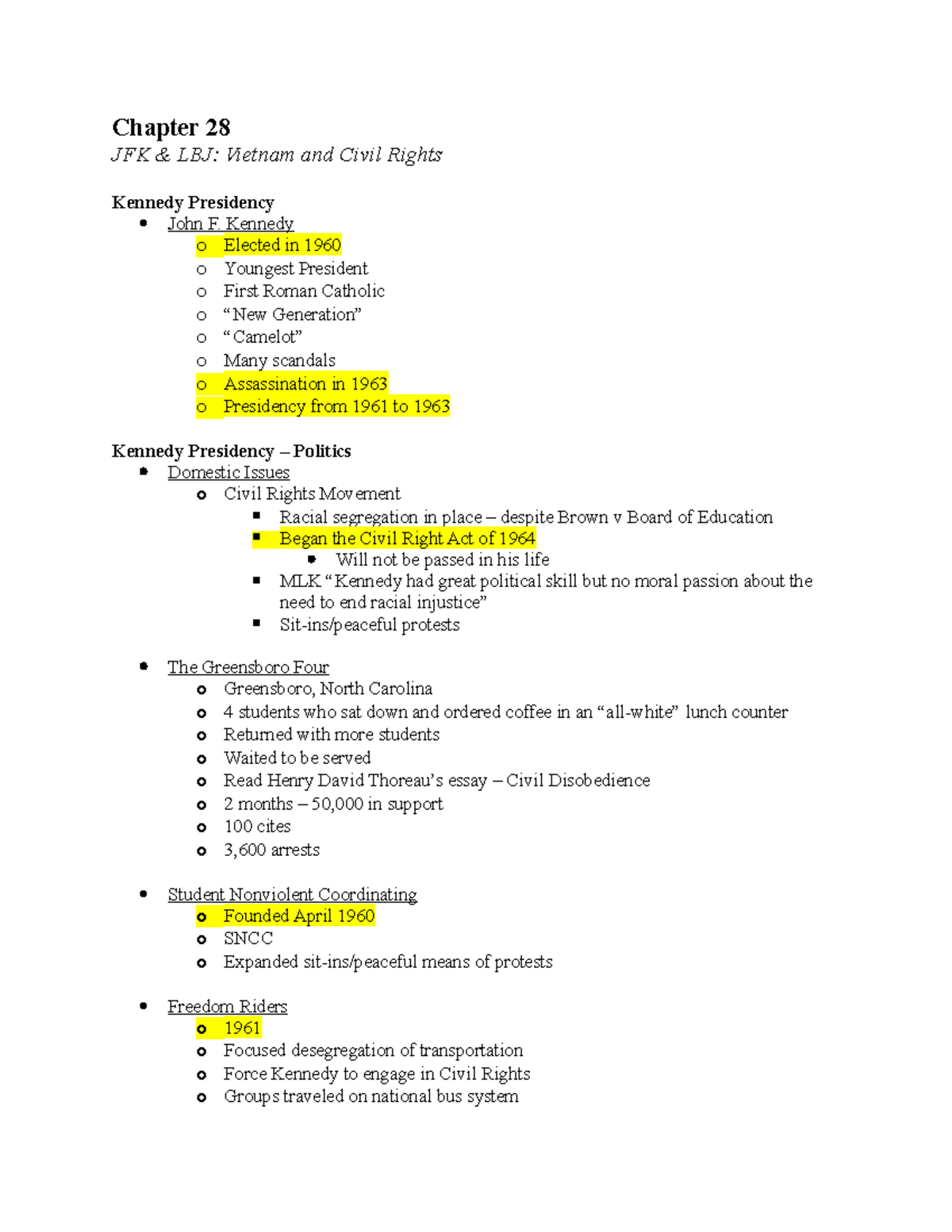 Chapter 28 - JFK and LBJ on Vietnam and Civil Rights - Chapter 28 JFK ...