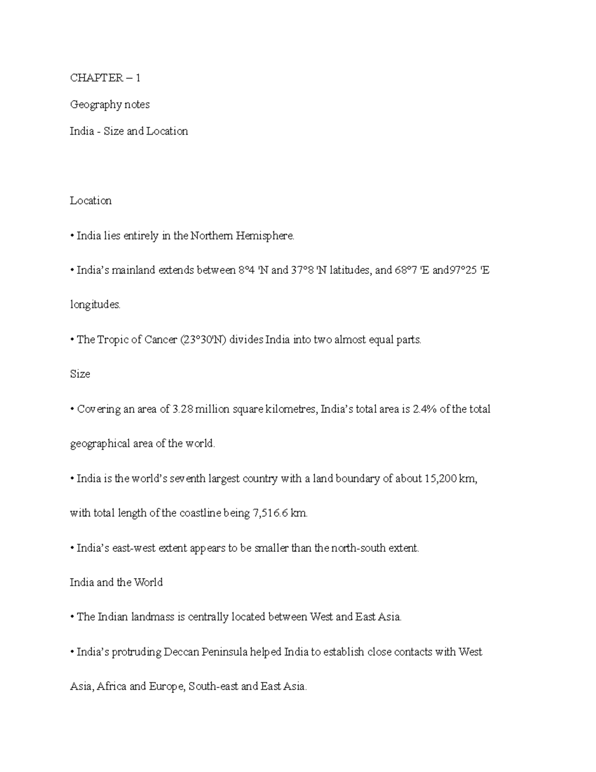 Chapter – 1 Geography Notes 1 - CHAPTER – 1 Geography notes India ...
