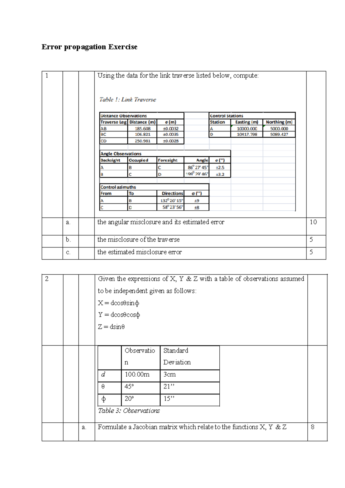 Error propagation Exercise - the angular misclosure and its estimated error 10 b. the misclosure ...