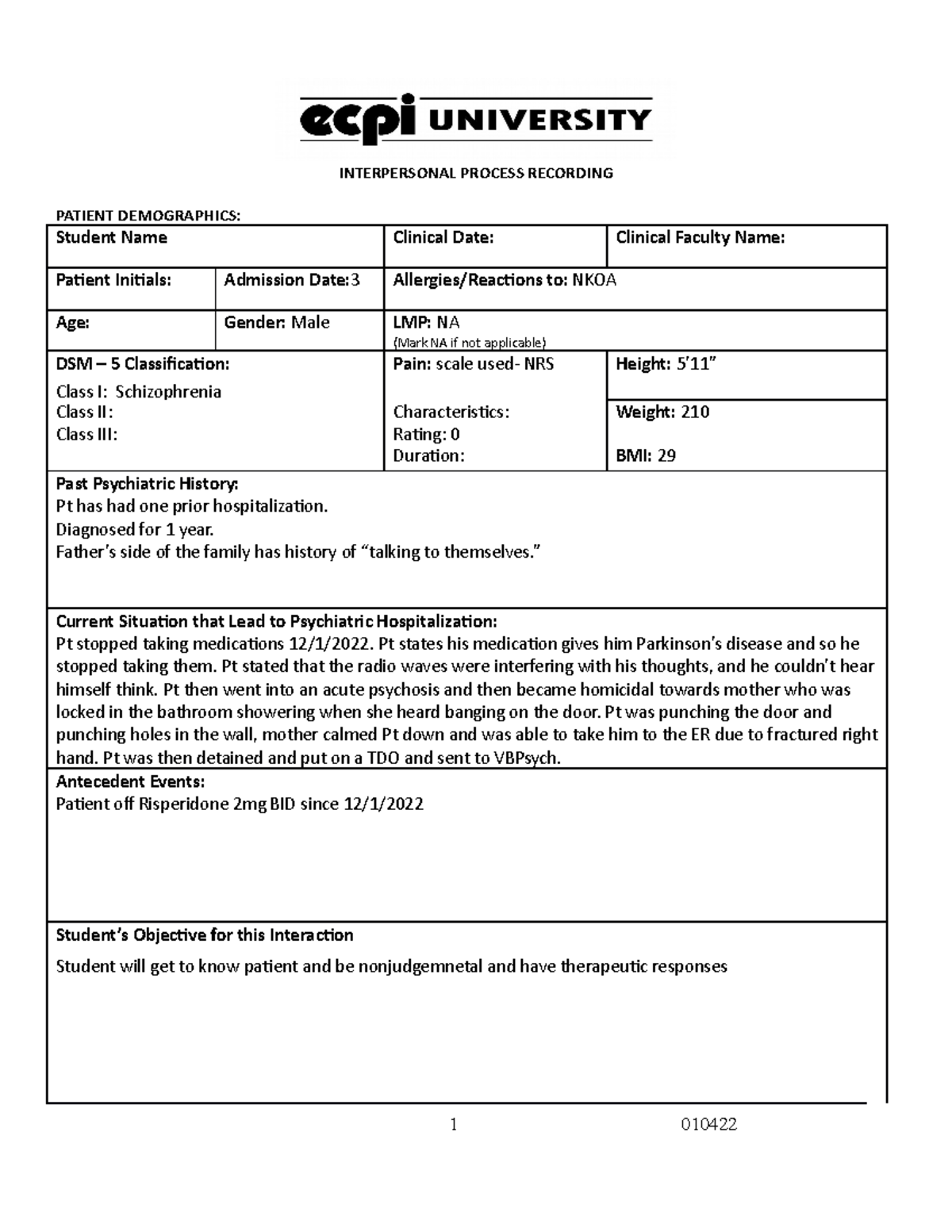 Interpersonal Process Recording 010422 - INTERPERSONAL PROCESS ...