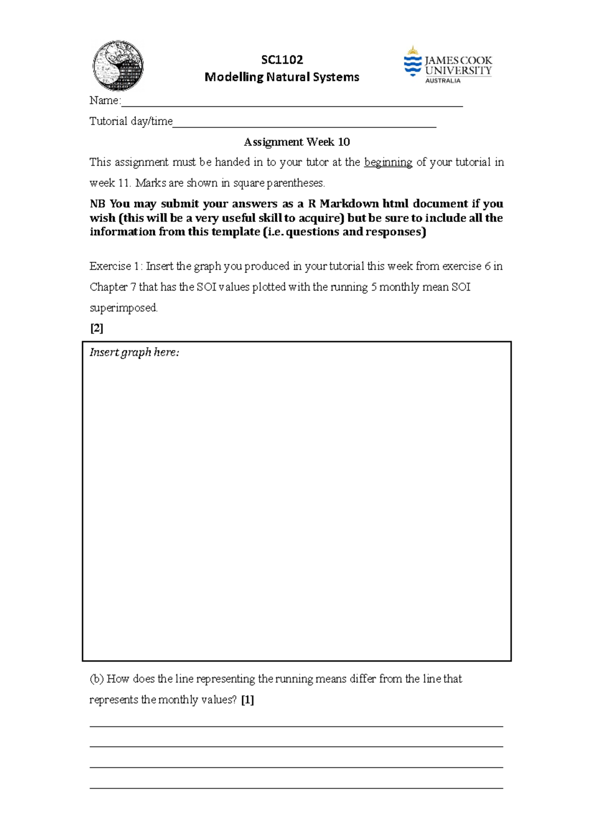 SC1102 assignment week 10R - SC1102:03 - JCU - Studocu