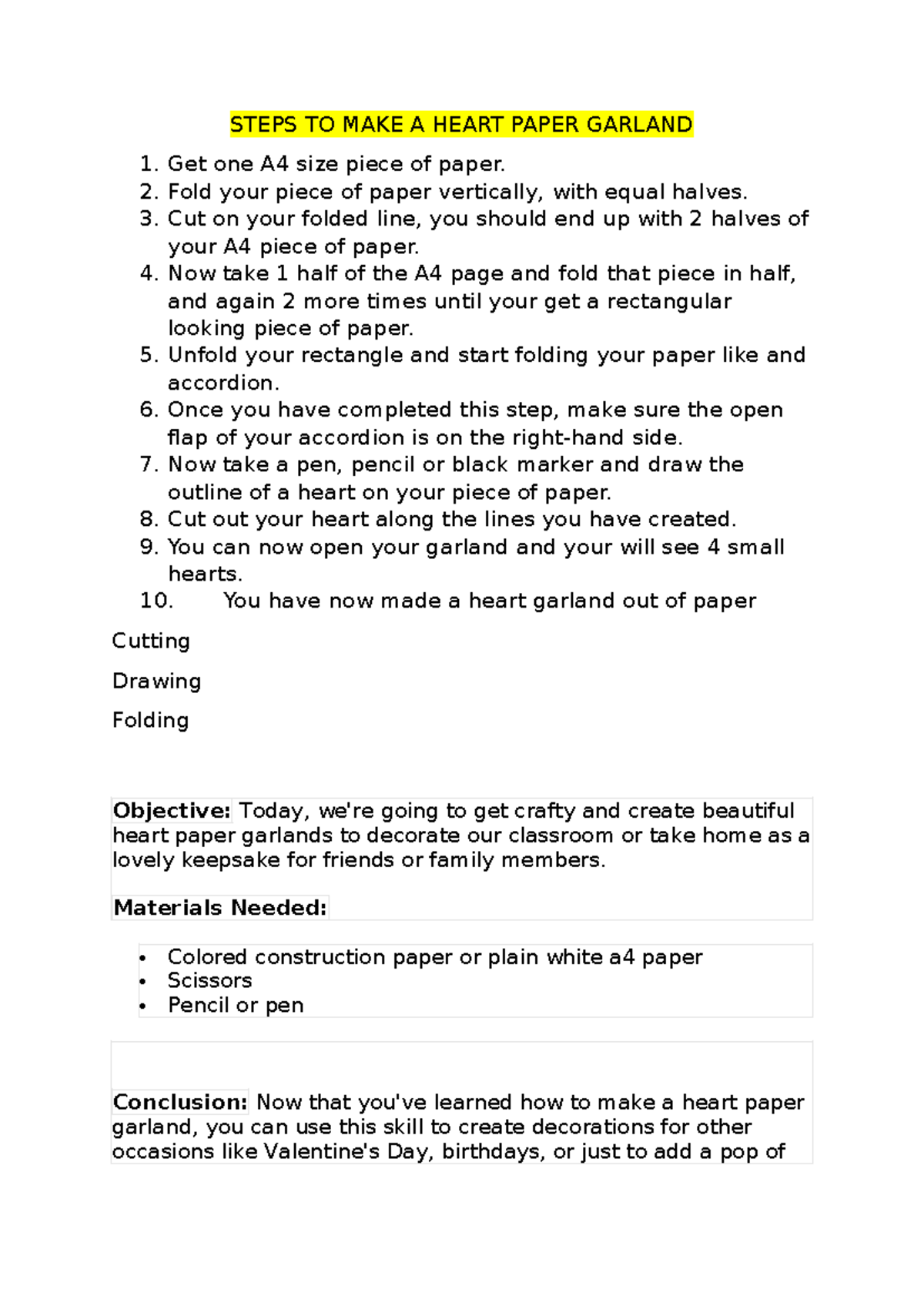 Steps TO MAKE A Heart Paper Garland - STEPS TO MAKE A HEART PAPER ...