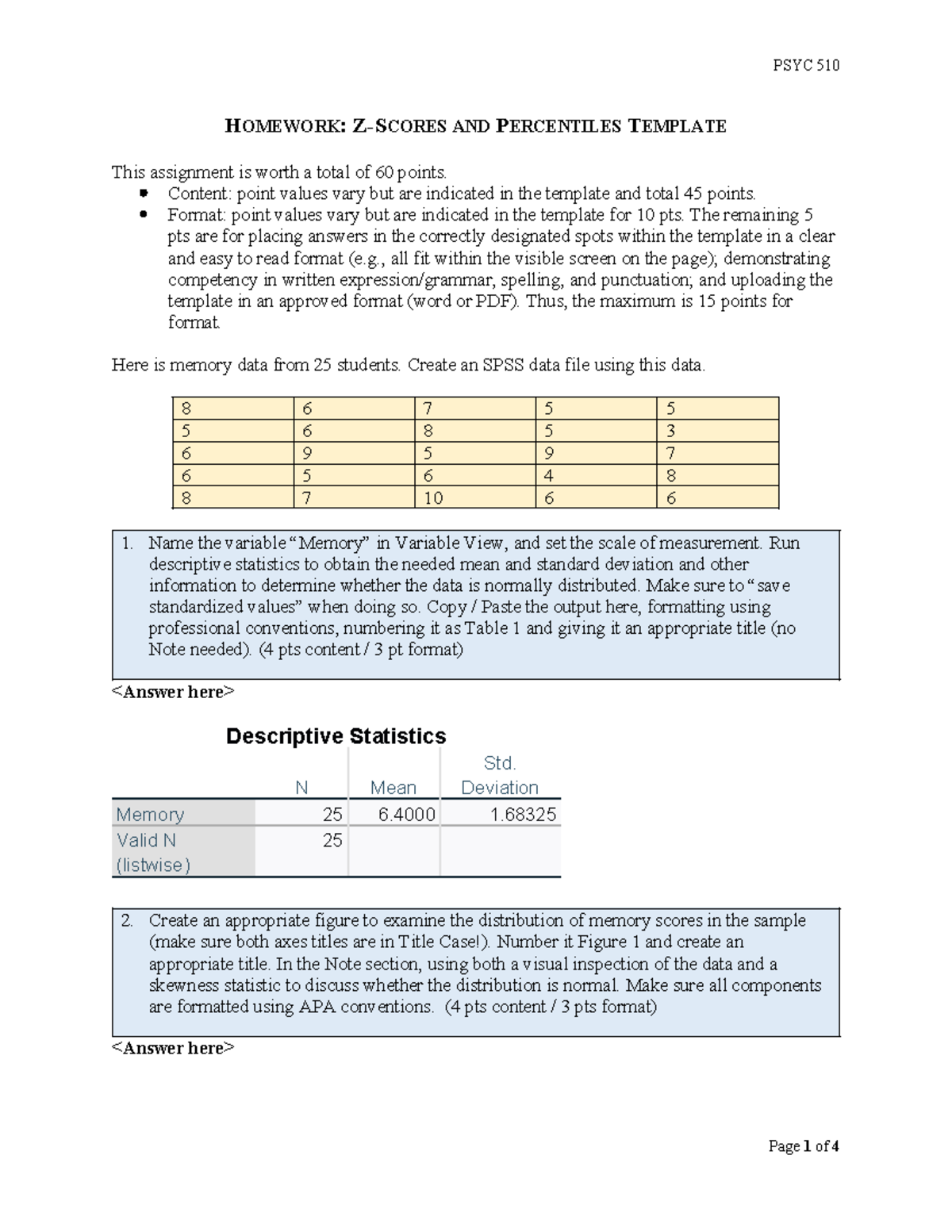 Pryor Homework z-Scores and Percentiles Template - HOMEWORK: Z-SCORES ...