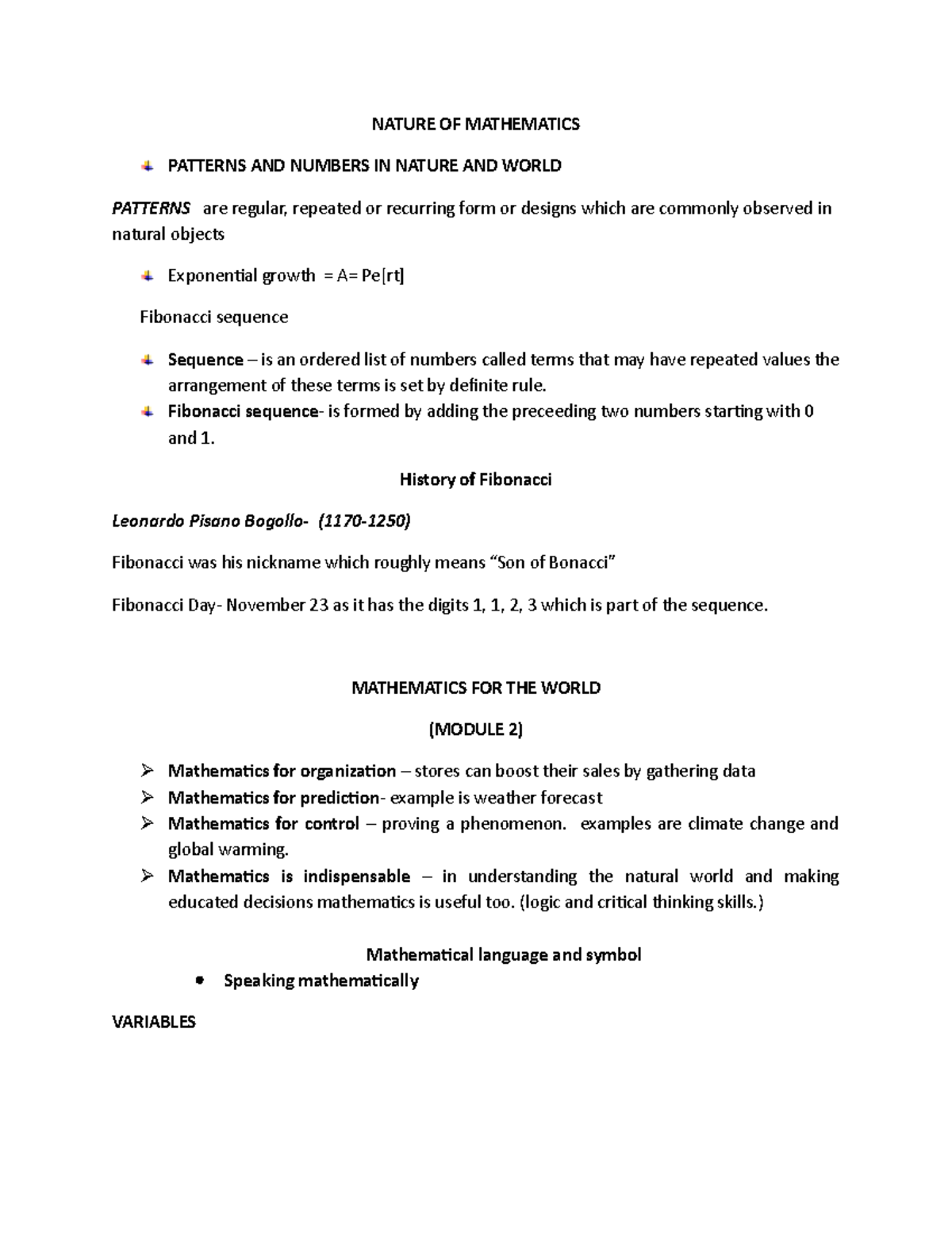 Mathematics in the modern world reviewer - NATURE OF MATHEMATICS ...